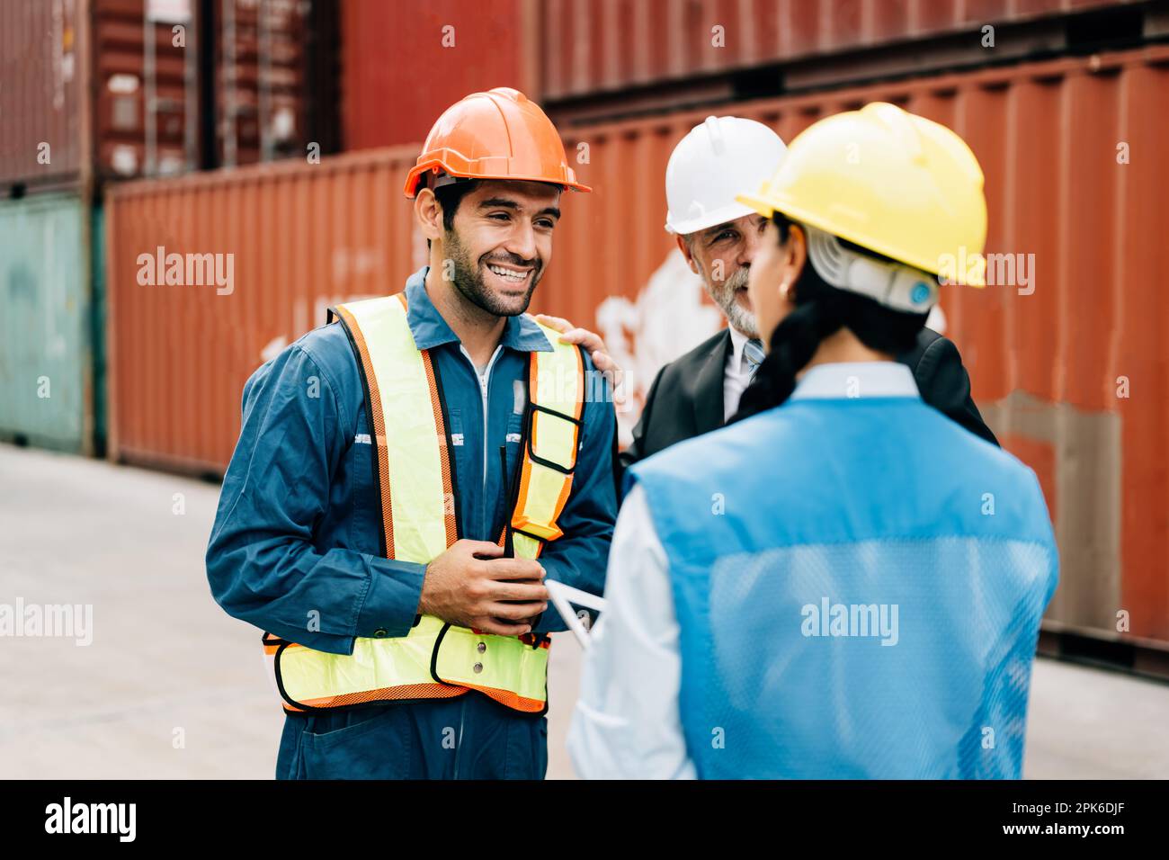 Warehouse engineer worker working at industrial container yard Stock ...