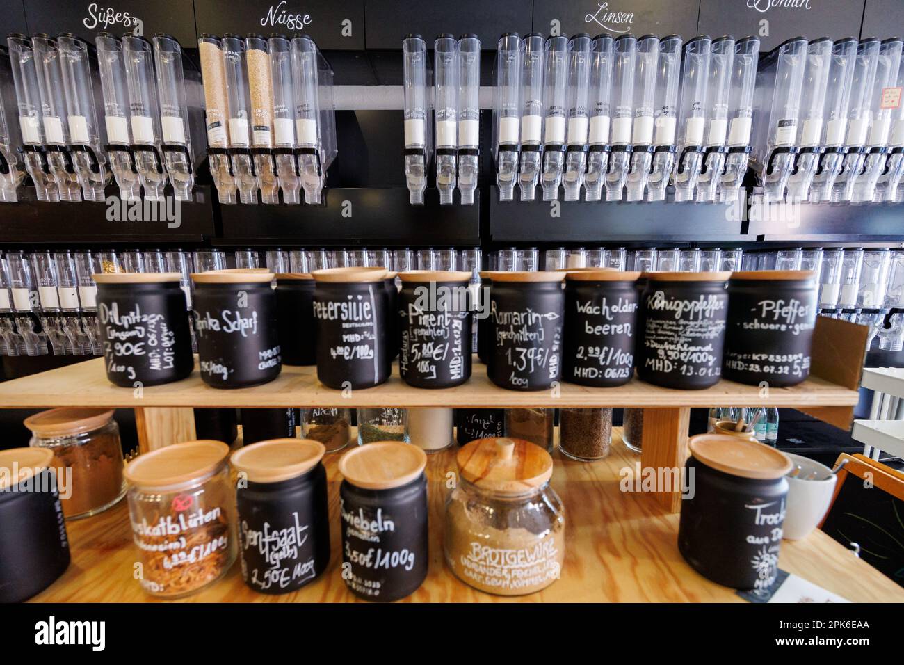 PRODUCTION - 16 March 2023, Bavaria;Bavaria, Nuremberg: Food jars with ...