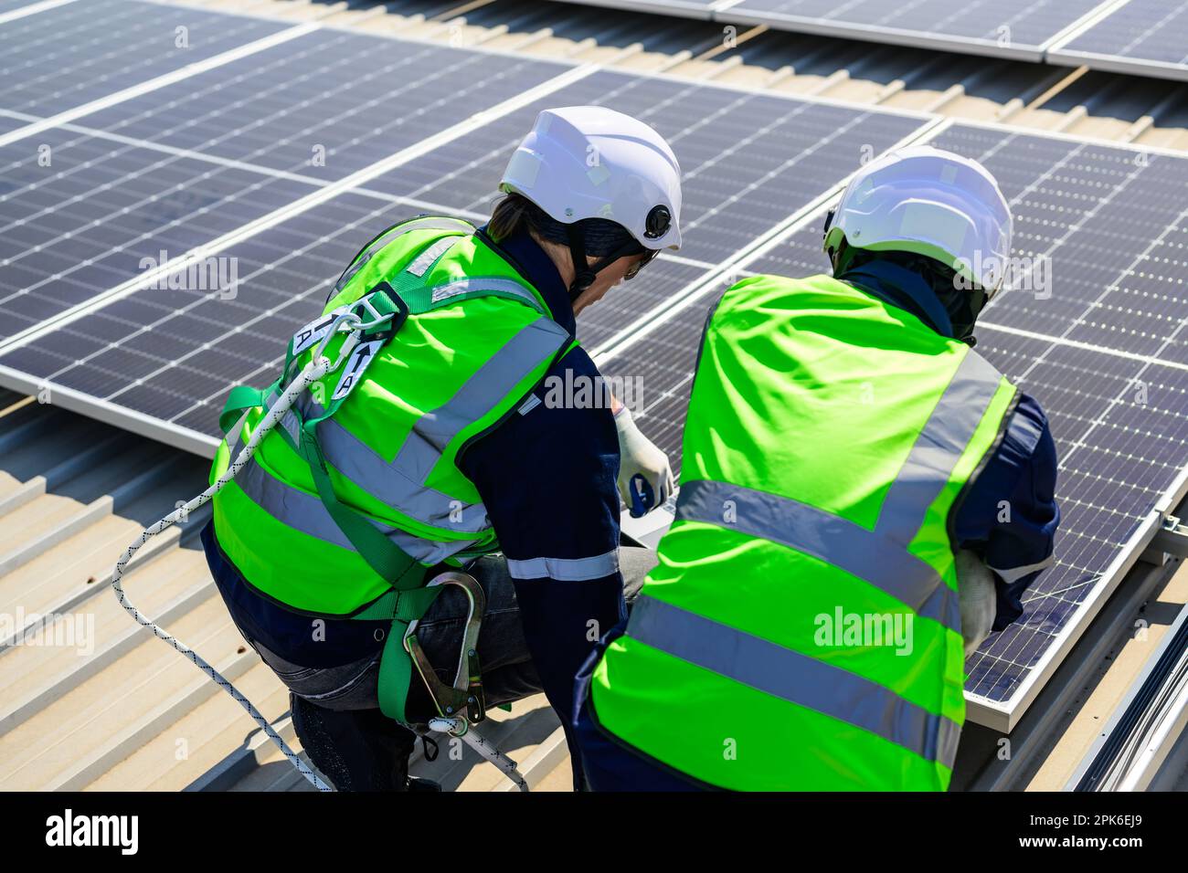 Professional engineer technician with safety helmet checking system ...