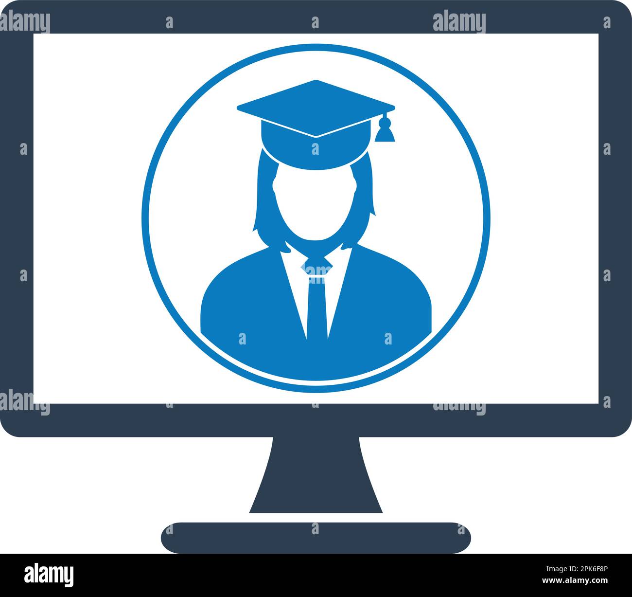 E Learning Icon. Graduate student symbol on Computer Monitor. Flat ...