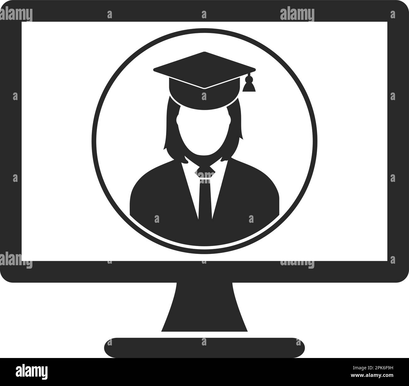 E Learning Icon. Graduate student symbol on Computer Monitor. Flat ...