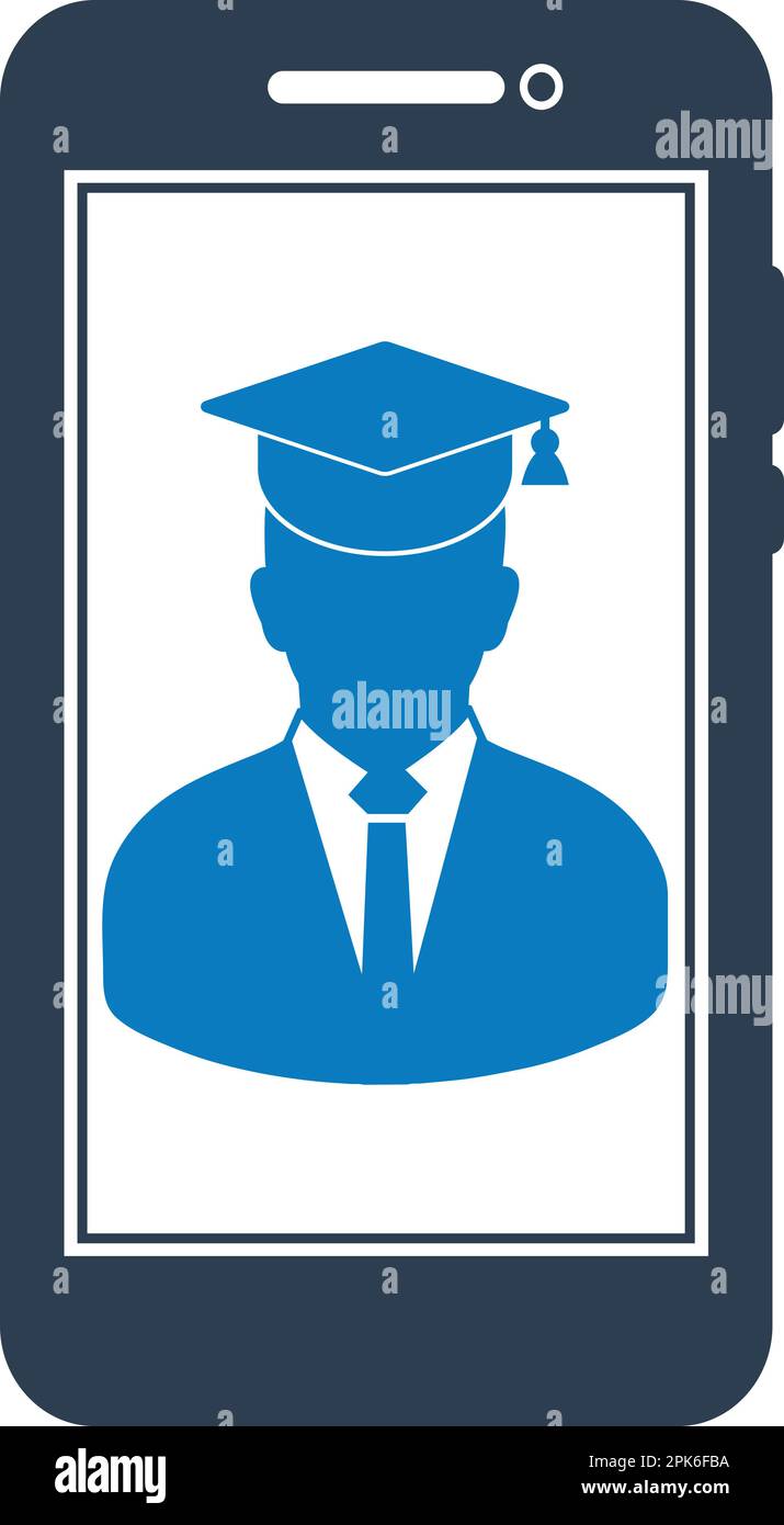 E Learning Icon. Graduate student symbol on Mobile screen. Flat style ...
