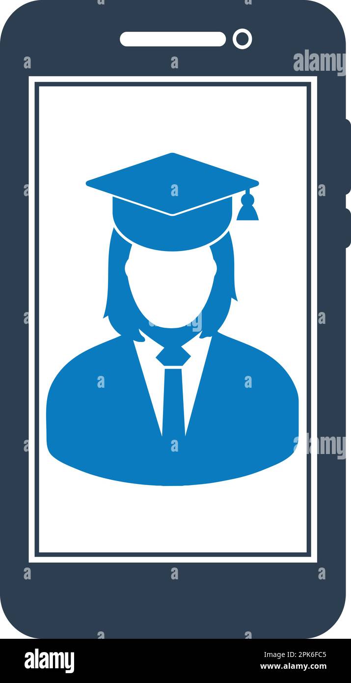 E Learning Icon. Graduate student symbol on Mobile screen. Flat style ...