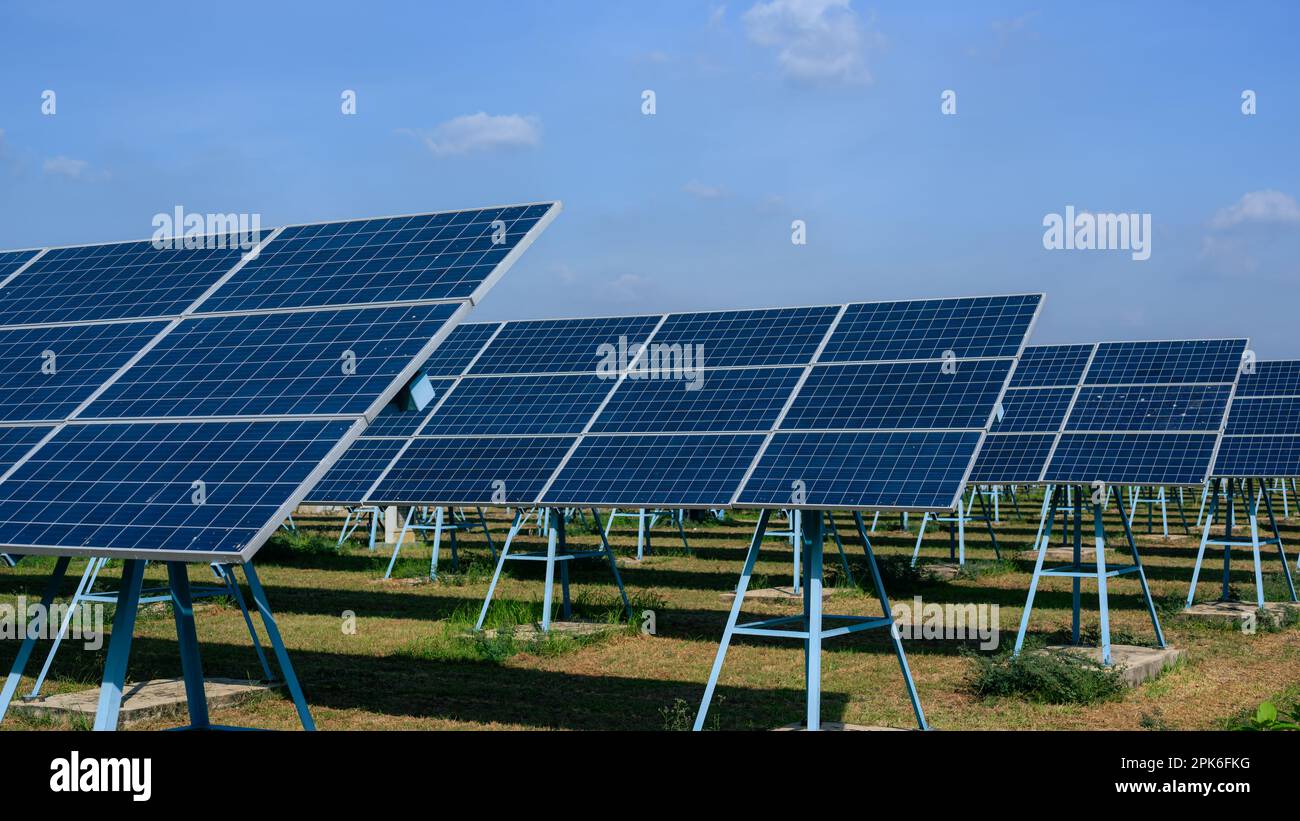 Solar panel station, Engineer installing solar panel at solar energy ...