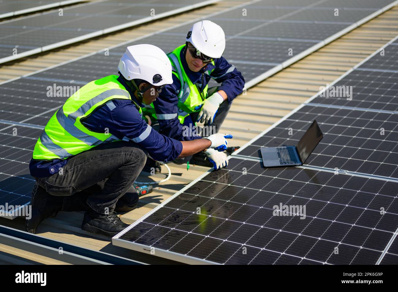 Professional engineer technician with safety helmet checking system ...