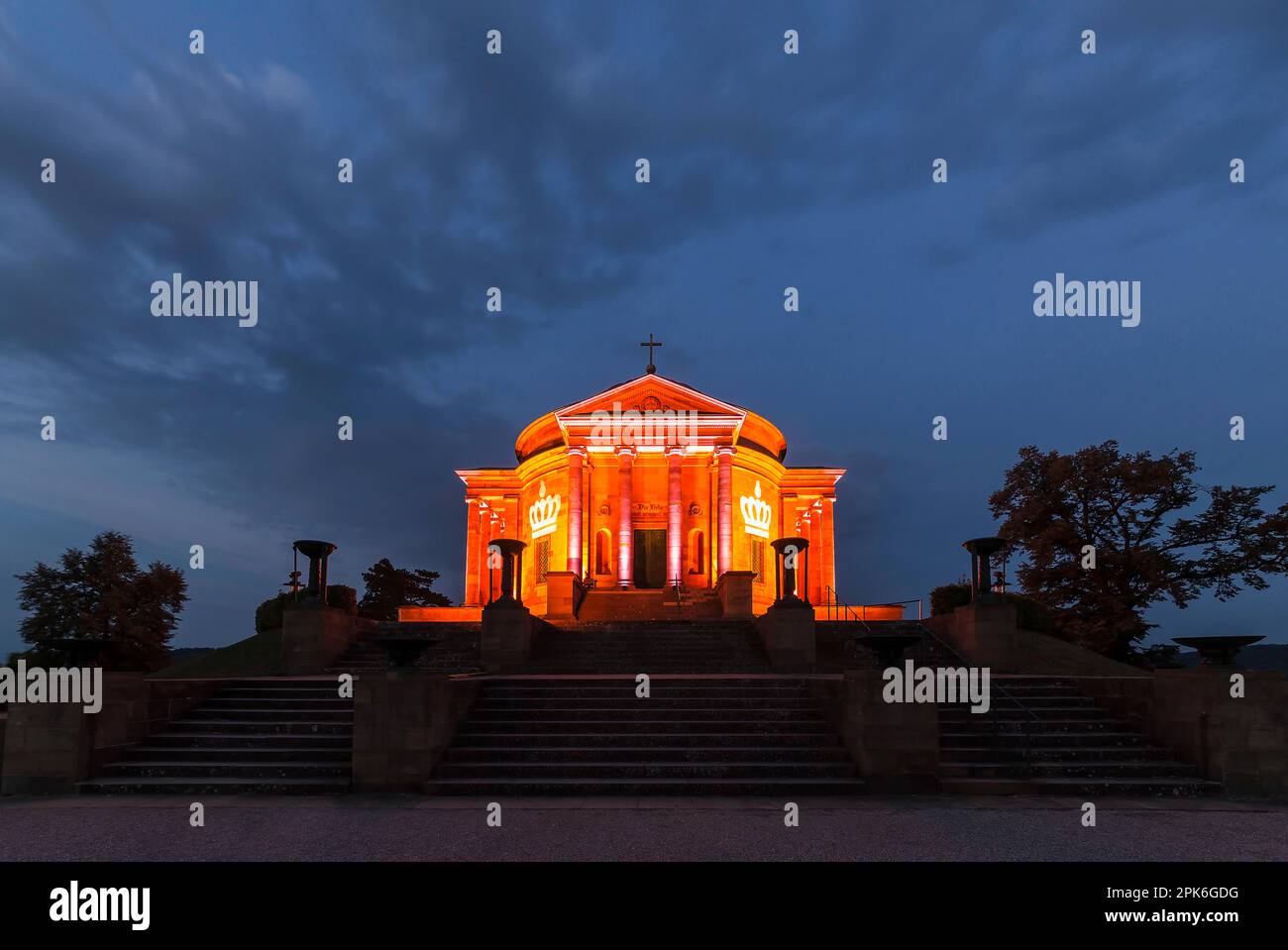 Burial chapel on the Wuerttemberg, mausoleum, illumination at night ...