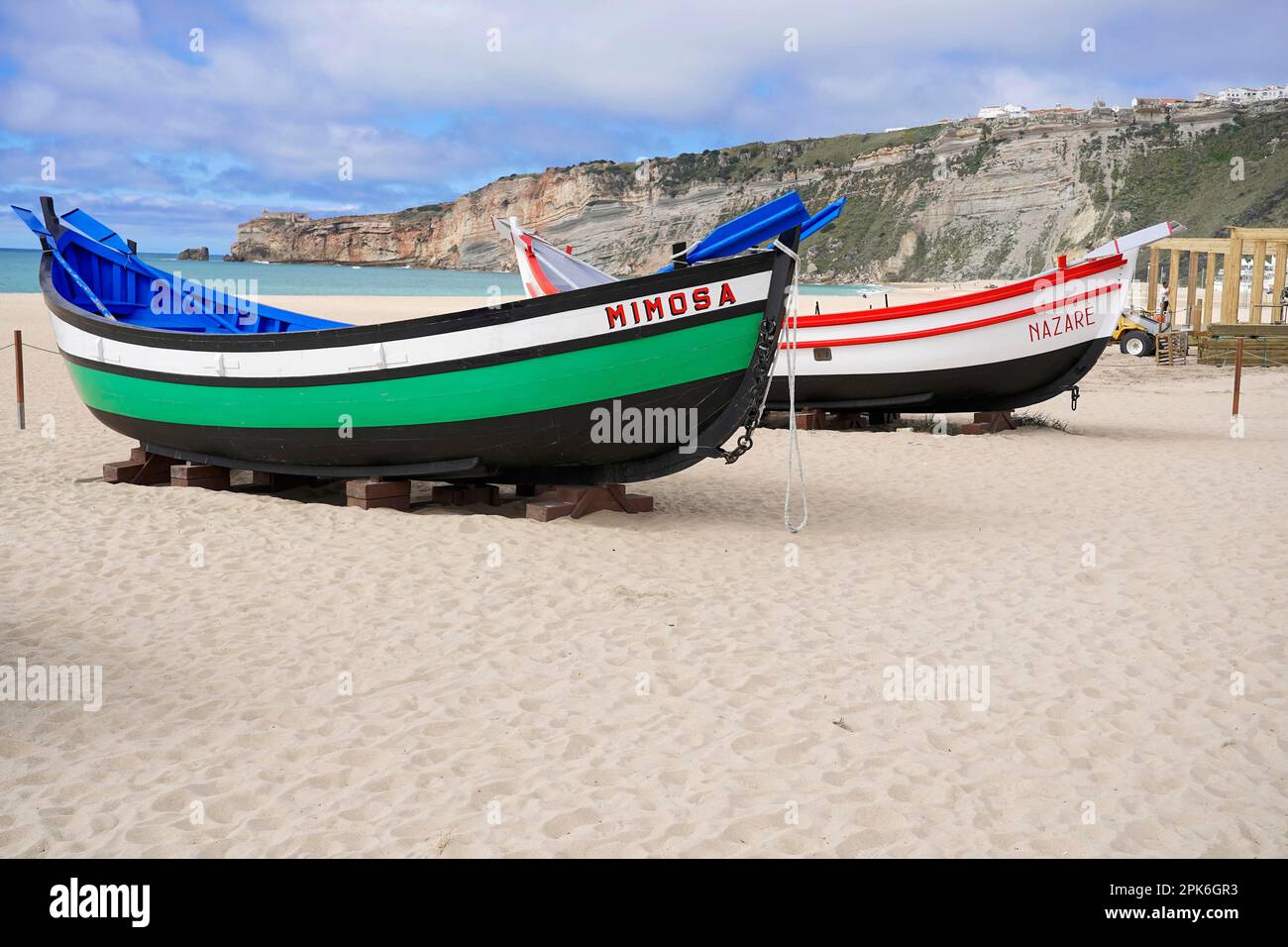 Fishing boats, Praia da Nazare beach, Nazare, Oeste, Leiria district ...