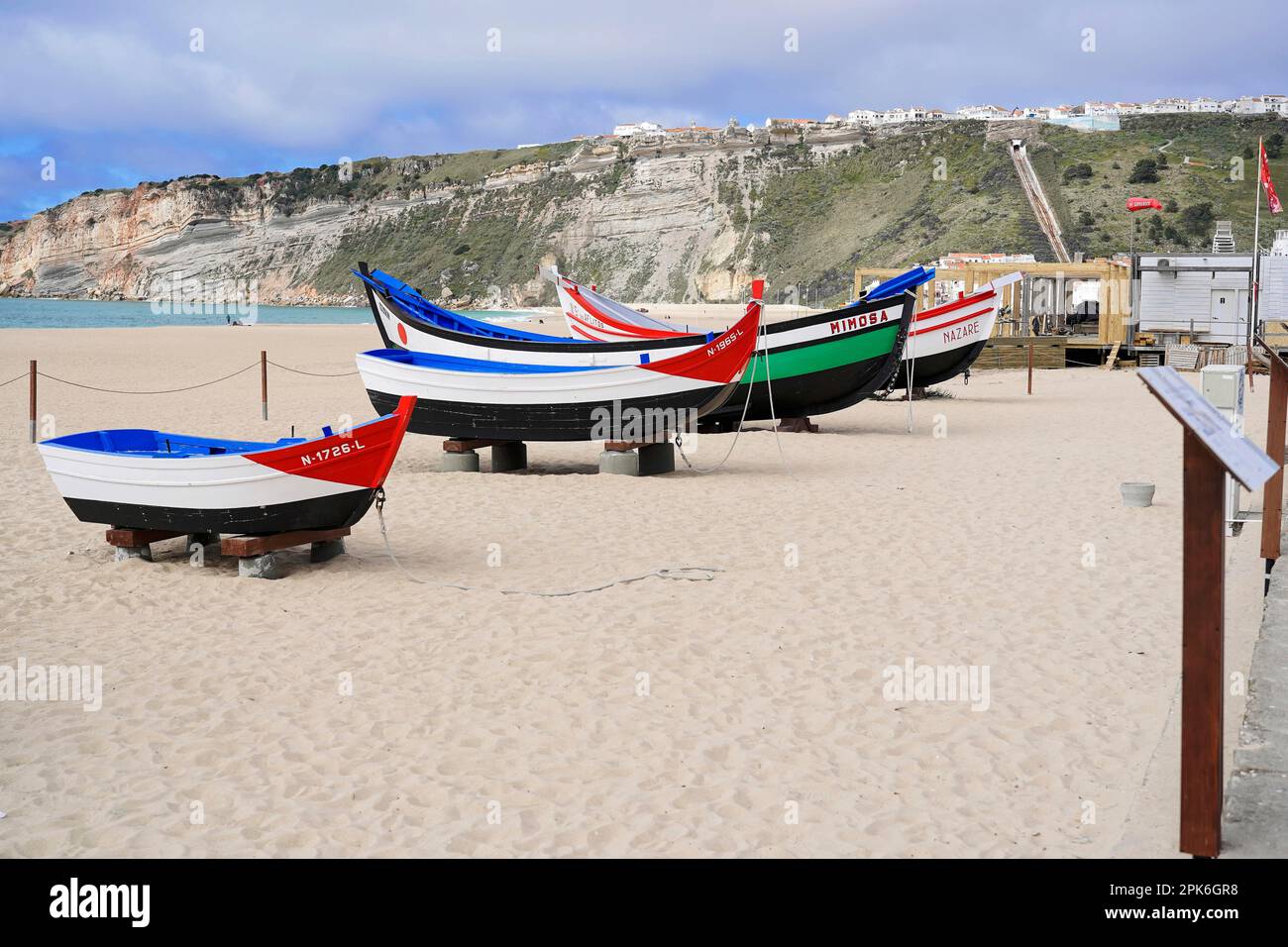 Fishing boats, Praia da Nazare beach, Nazare, Oeste, Leiria district ...