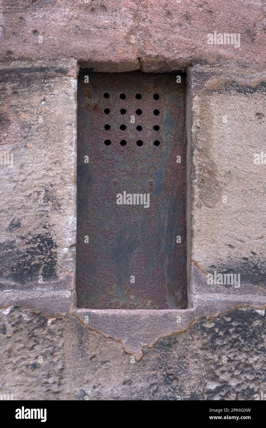 Historic iron peep window on the sacristy, Lorenzkirche, Nuremberg ...