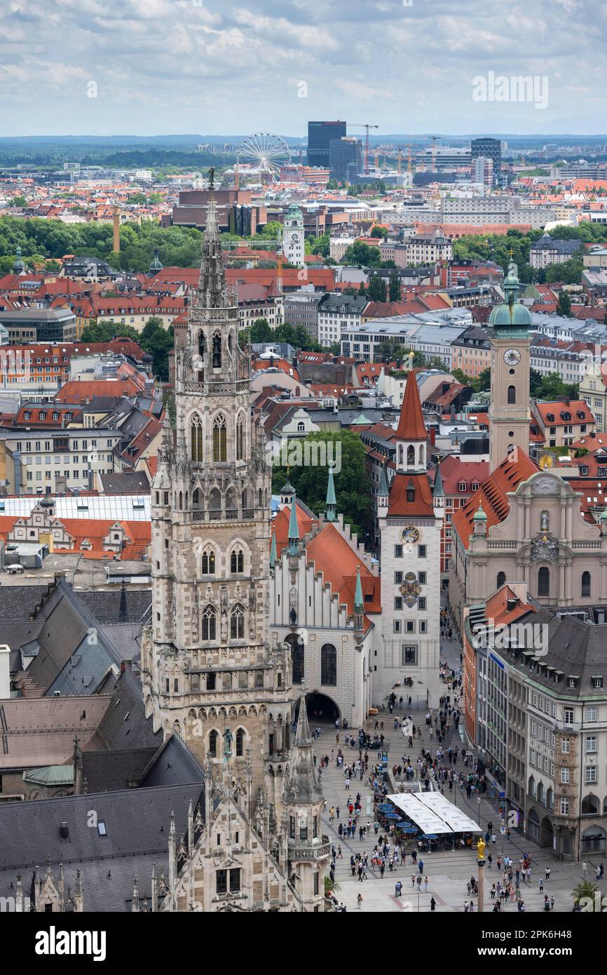 View over Munich, Marienplatz with Old and New Town Hall, Holy Spirit ...