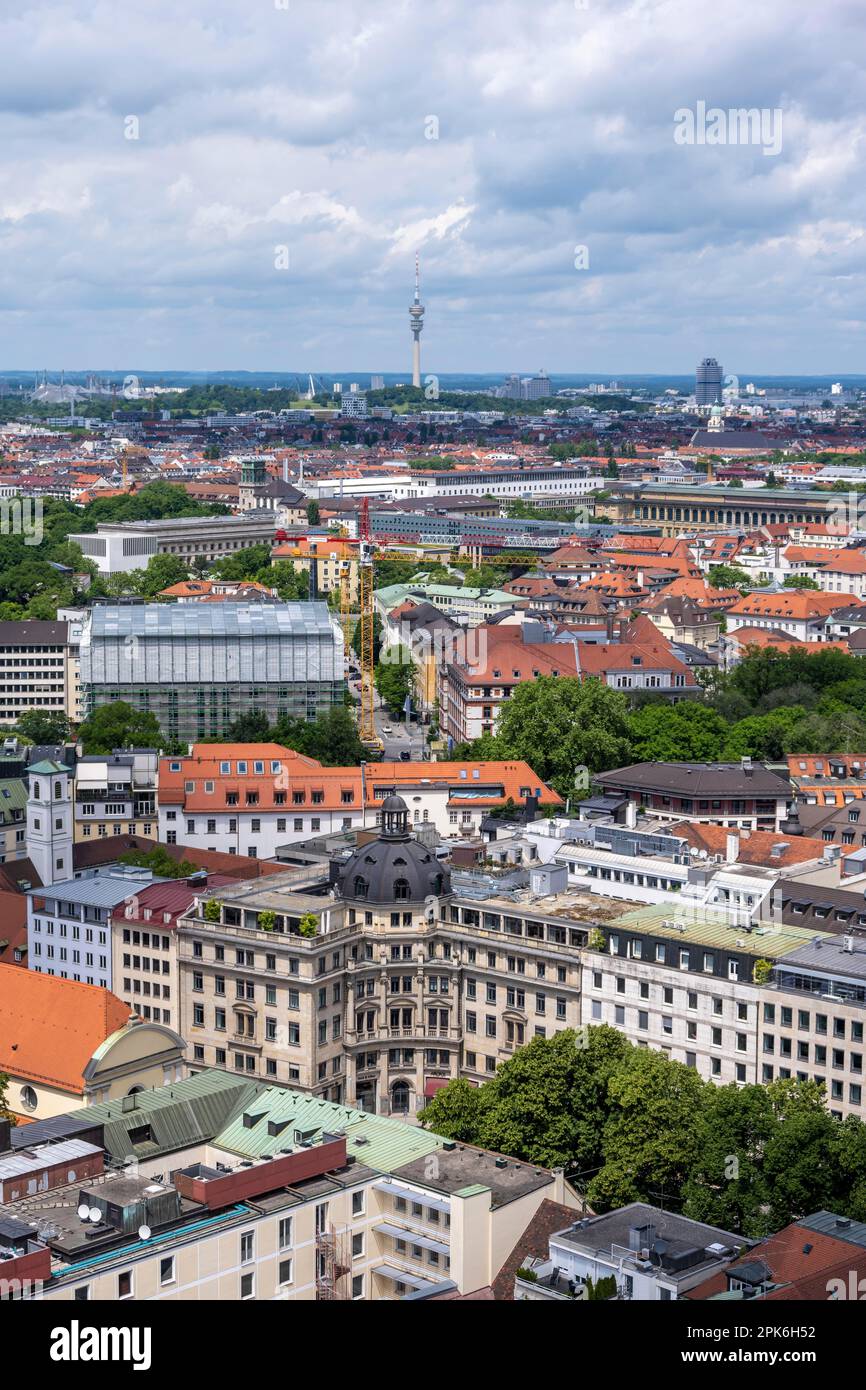 View over Munich, residential buildings in the city, in the back ...