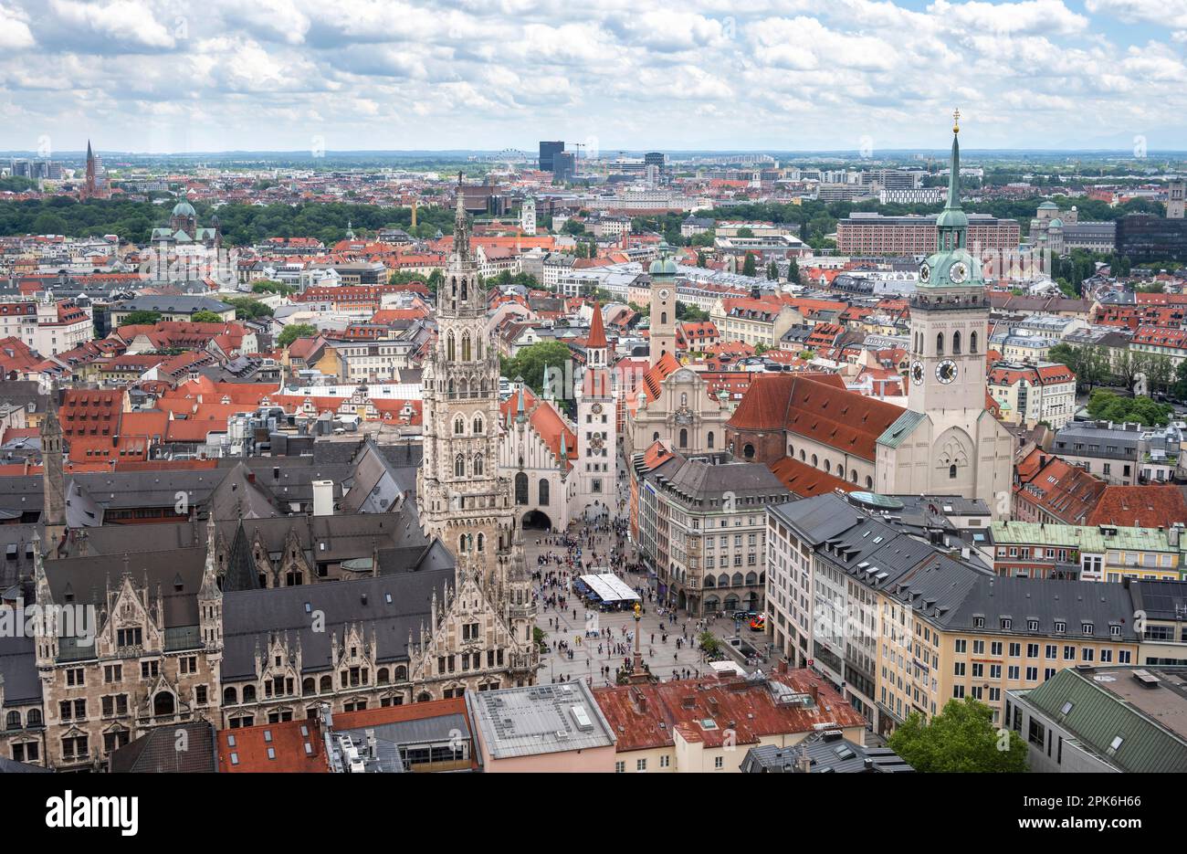 View over Munich, Marienplatz with Old and New Town Hall, Holy Spirit ...