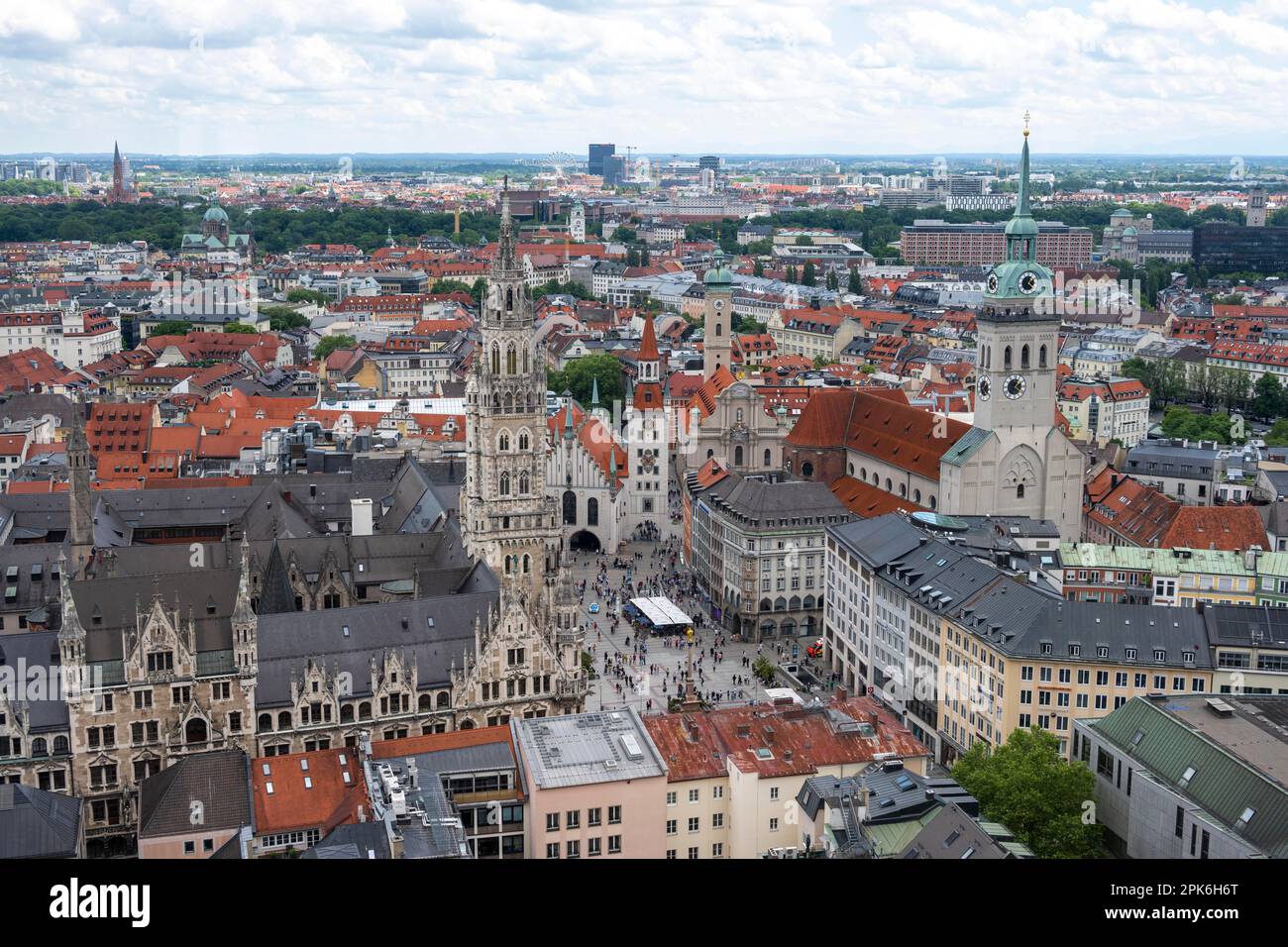 View over Munich, Marienplatz with Old and New Town Hall, Holy Spirit ...