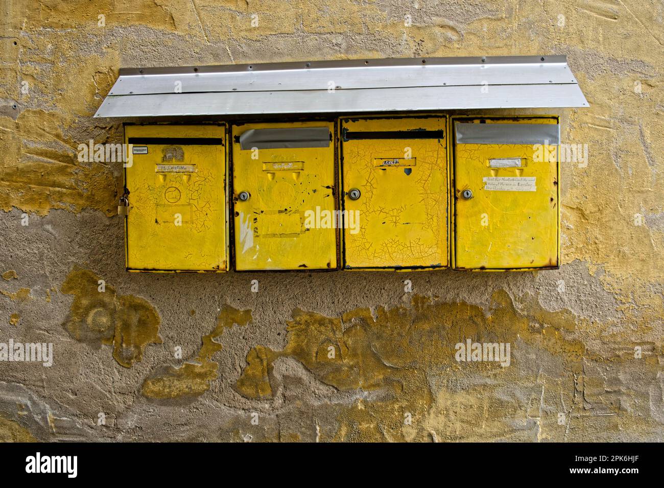 Old battered house letter boxes, Stolpen, Saxony, Germany Stock Photo ...