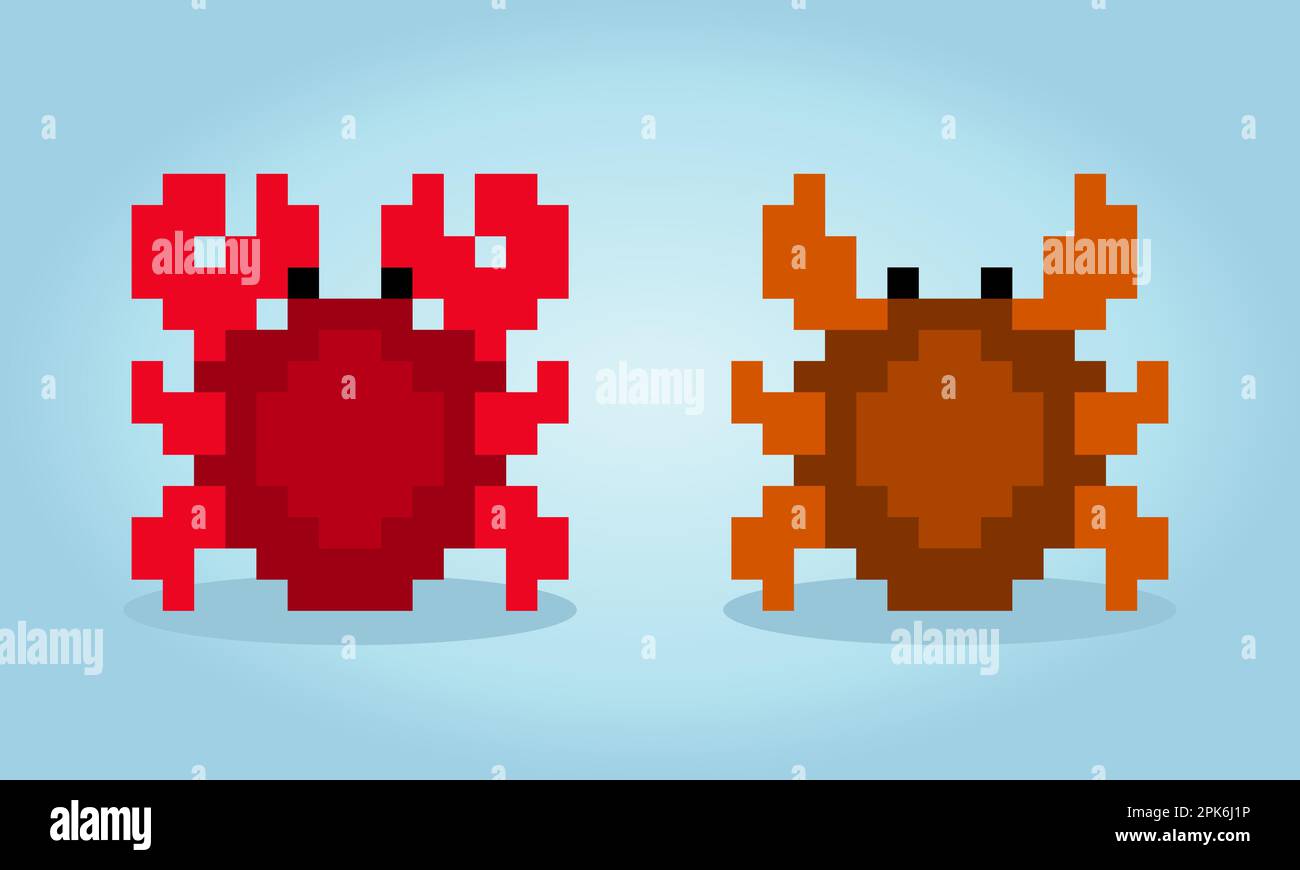 8 bit pixel crab image. Animals in vector illustration for retro games ...