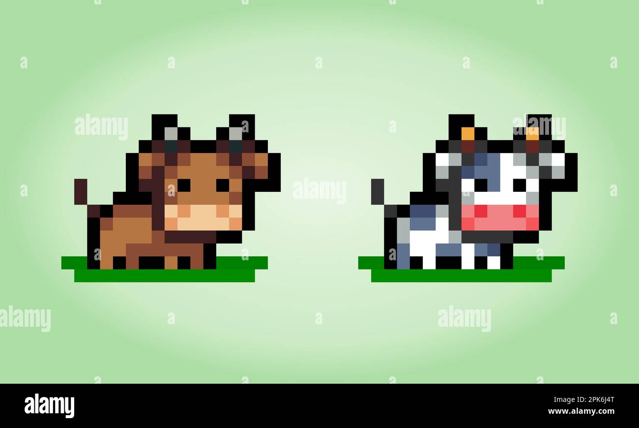 8 bit pixel of cow. Animals for game assets in vector illustrations. Cross Stitch Pattern Cow ...