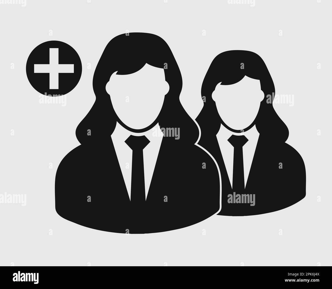 Increase or Add users Icon. Female symbol on gray background. Flat ...