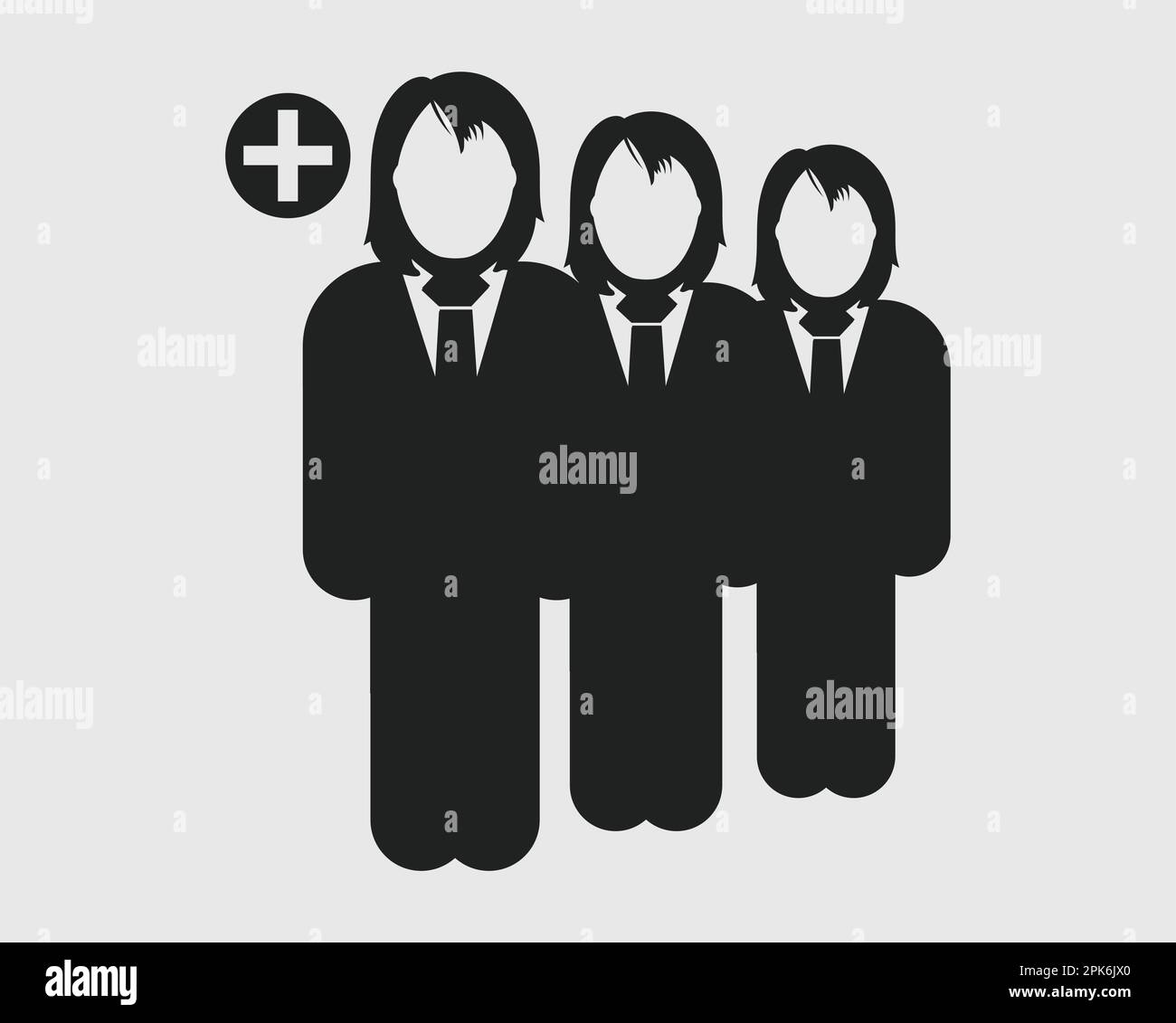 Increase or Add users Icon. Standing female symbol on gray background ...
