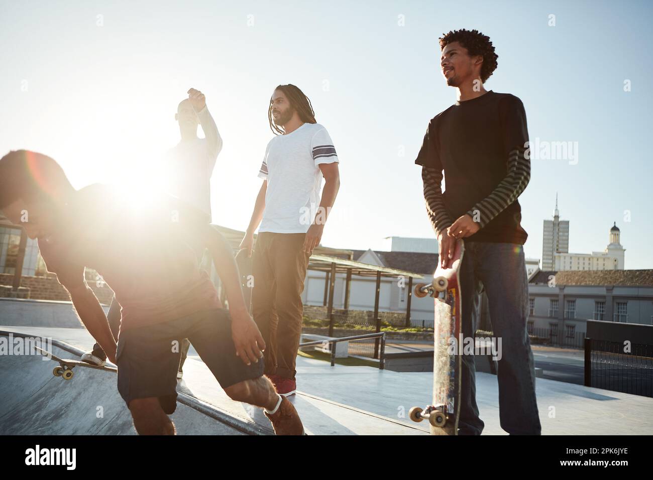 Were living life on the go. Full length shot of a group of friends ...