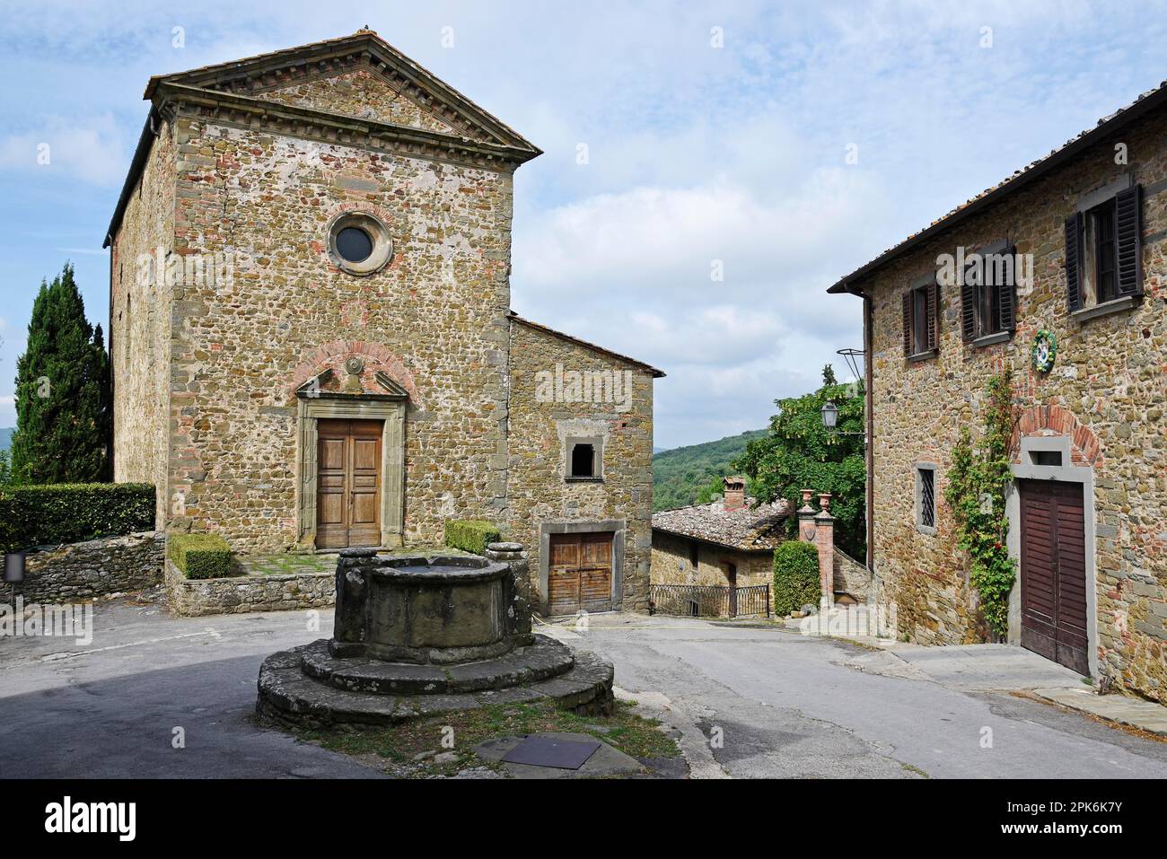 Fountain, historical building, old town, Volpaia, Radda in Chianti ...