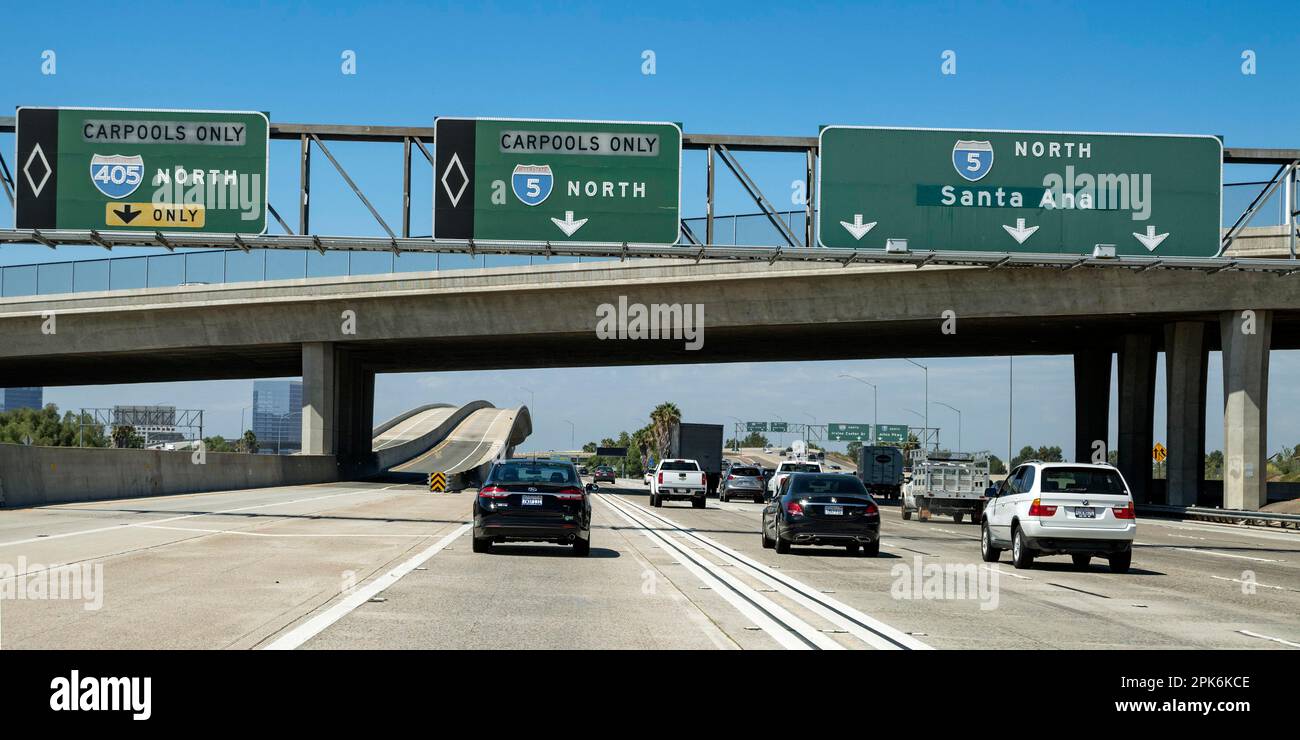Traffic on the Interstate 5 motorway, I-5, Los Angeles, California, USA ...