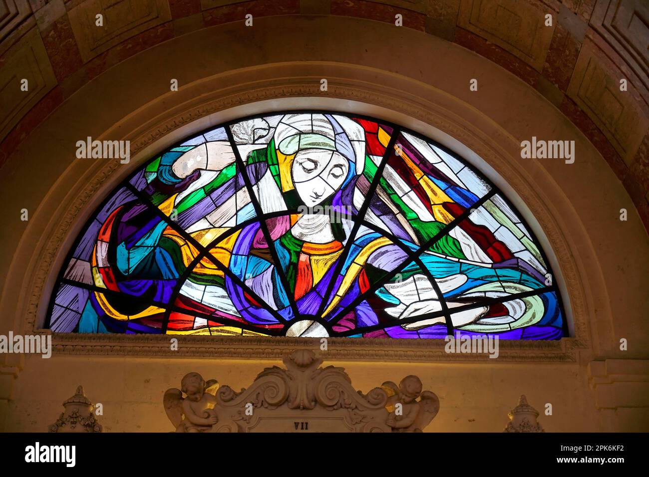 Coloured glass windows, Interior view, Basilica of Our Lady of the ...