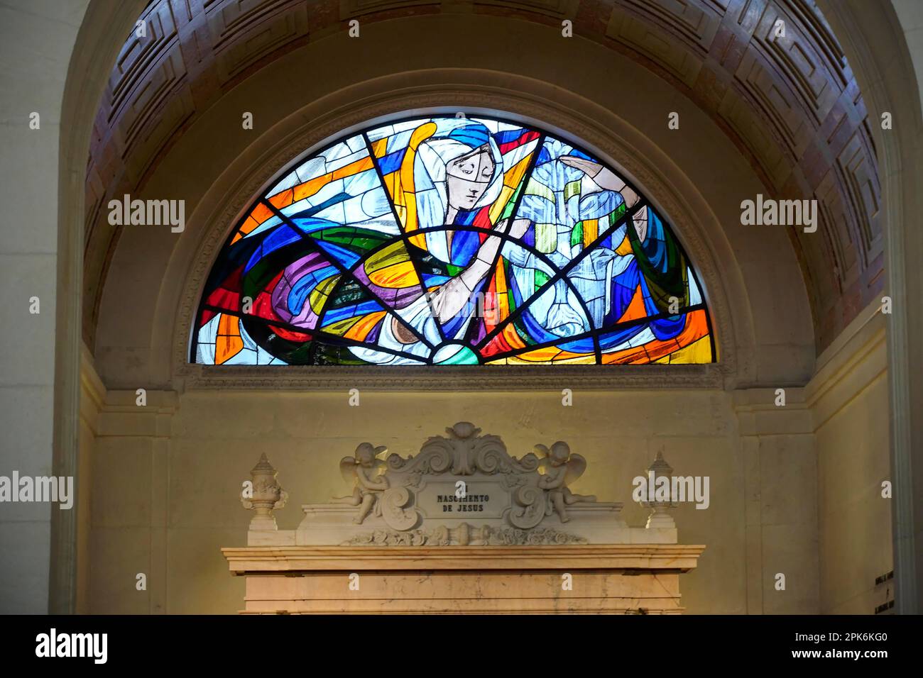 Coloured glass windows, Interior view, Basilica of Our Lady of the ...