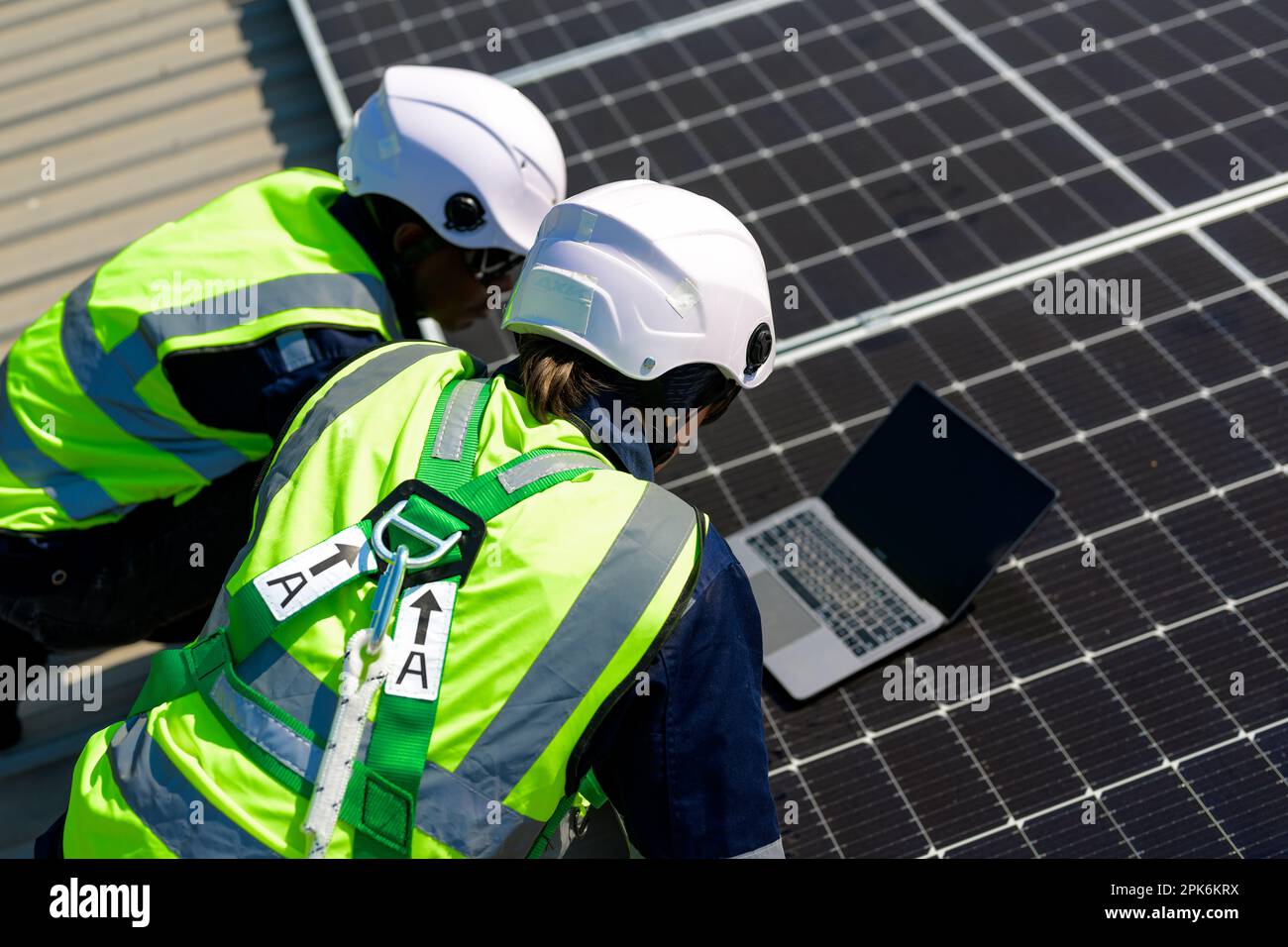 Professional engineer technician with safety helmet checking system ...