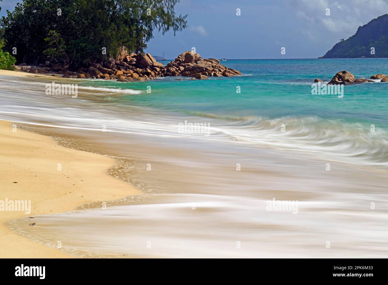 Beach and granite rocks at Anse Possession, long exposure, Praslin ...