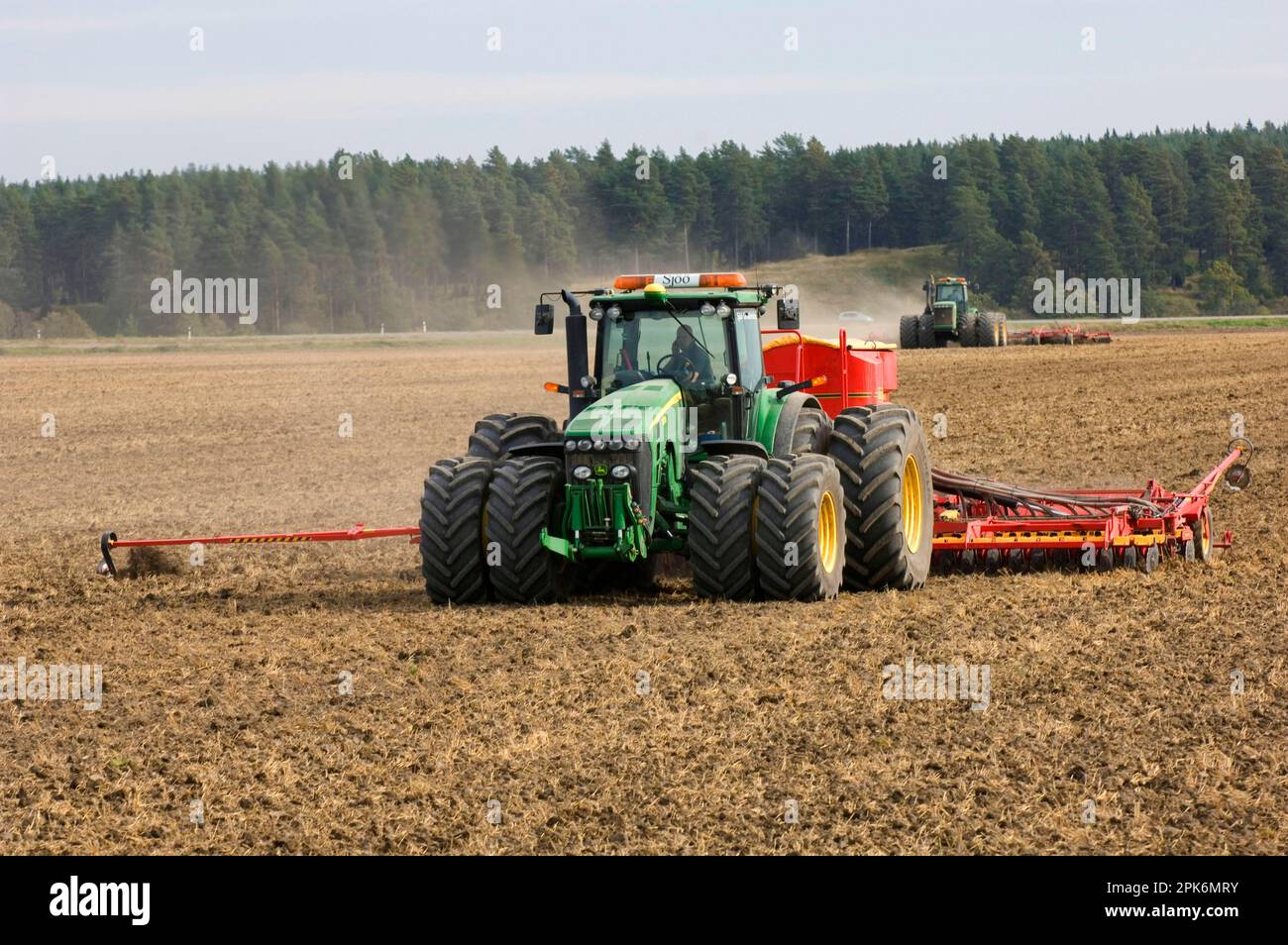John Deere 8530 Tractor, Drill and Harrow Field, Sweden, Autumn Stock ...