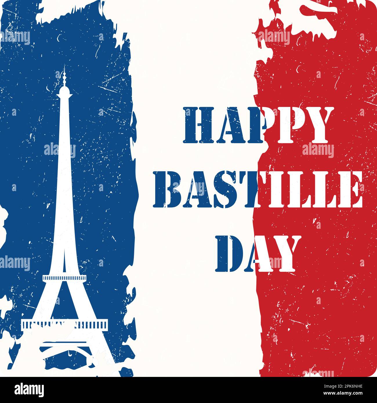 Happy Bastille Day, 14th of July brush stroke holiday greeting card in ...