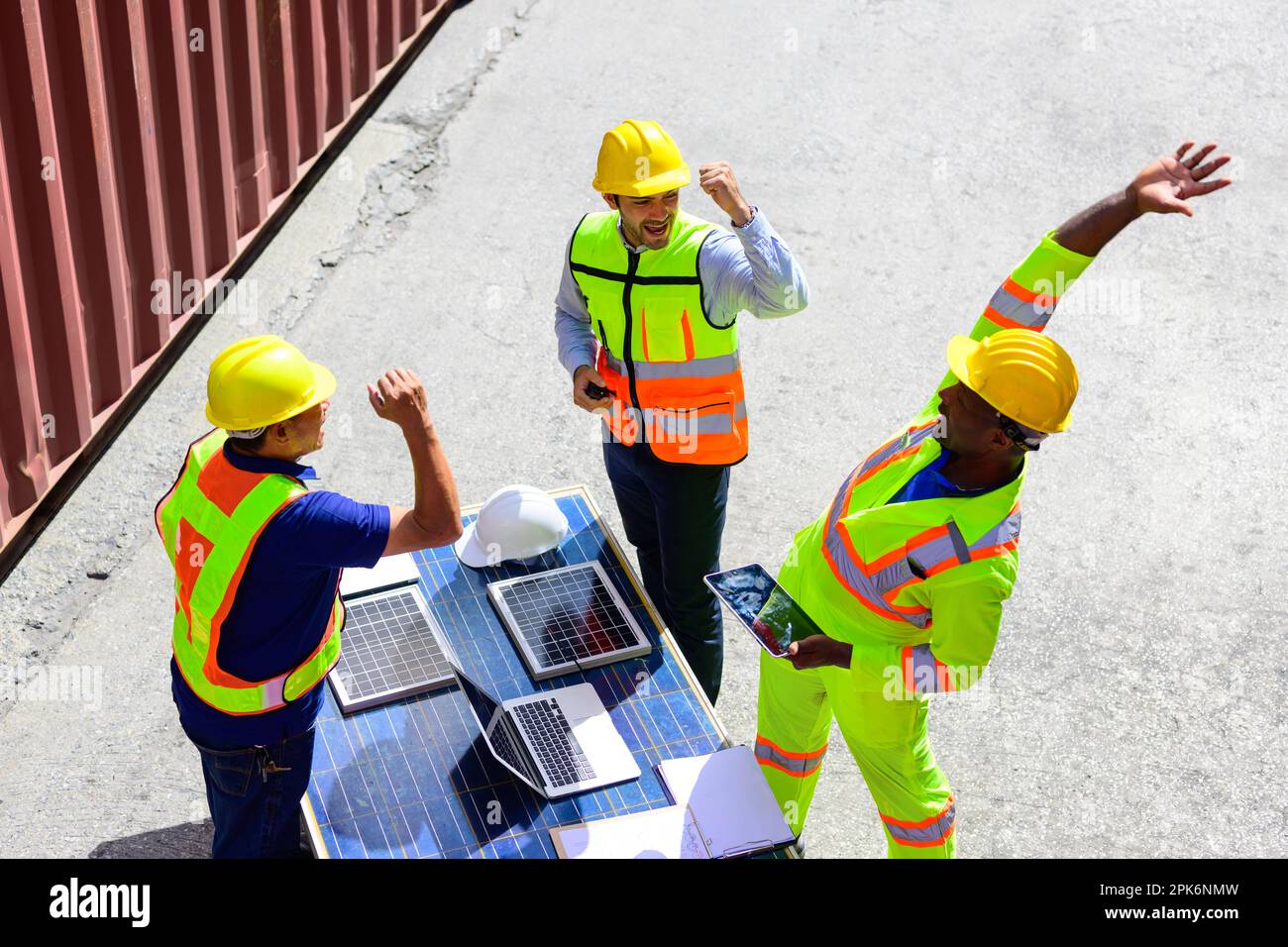 Group of teamwork warehouse worker working at cargo containers shipping ...