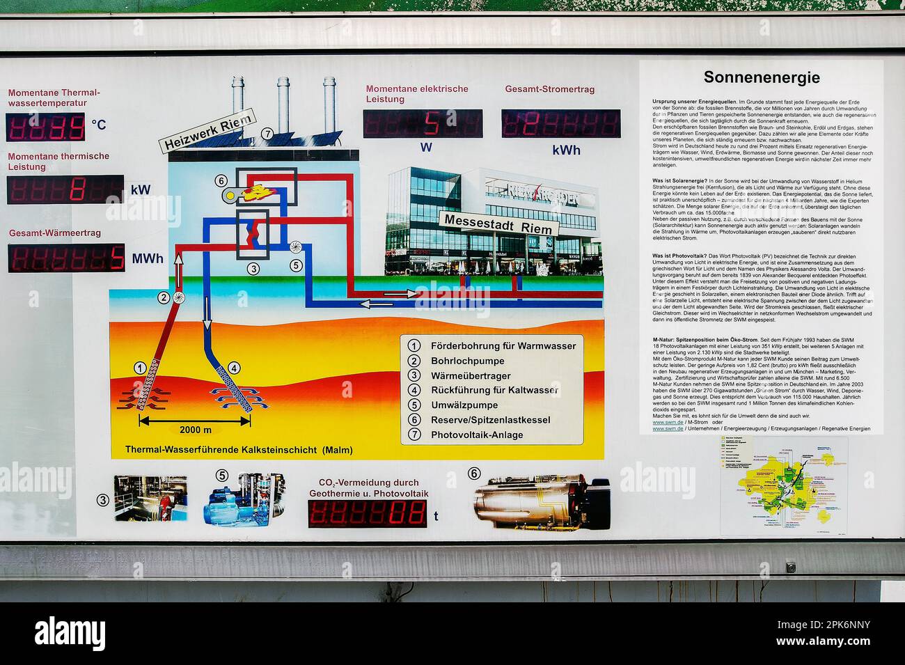 Info sign at geothermal power plant, Munich-Riem, Munich, Bavaria ...