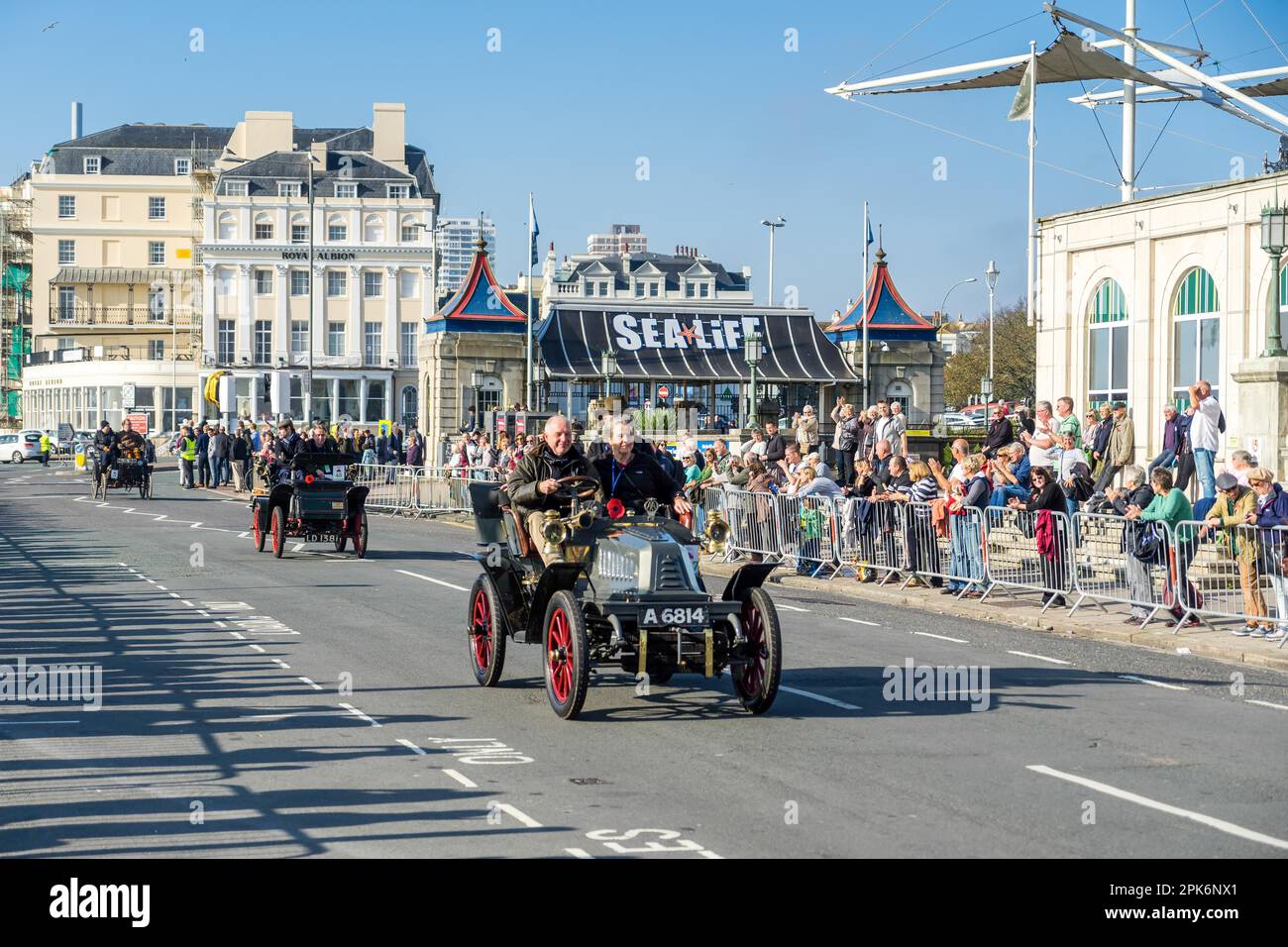 Cars approaching the Finish Line of the London to Brighton Veteran Car ...