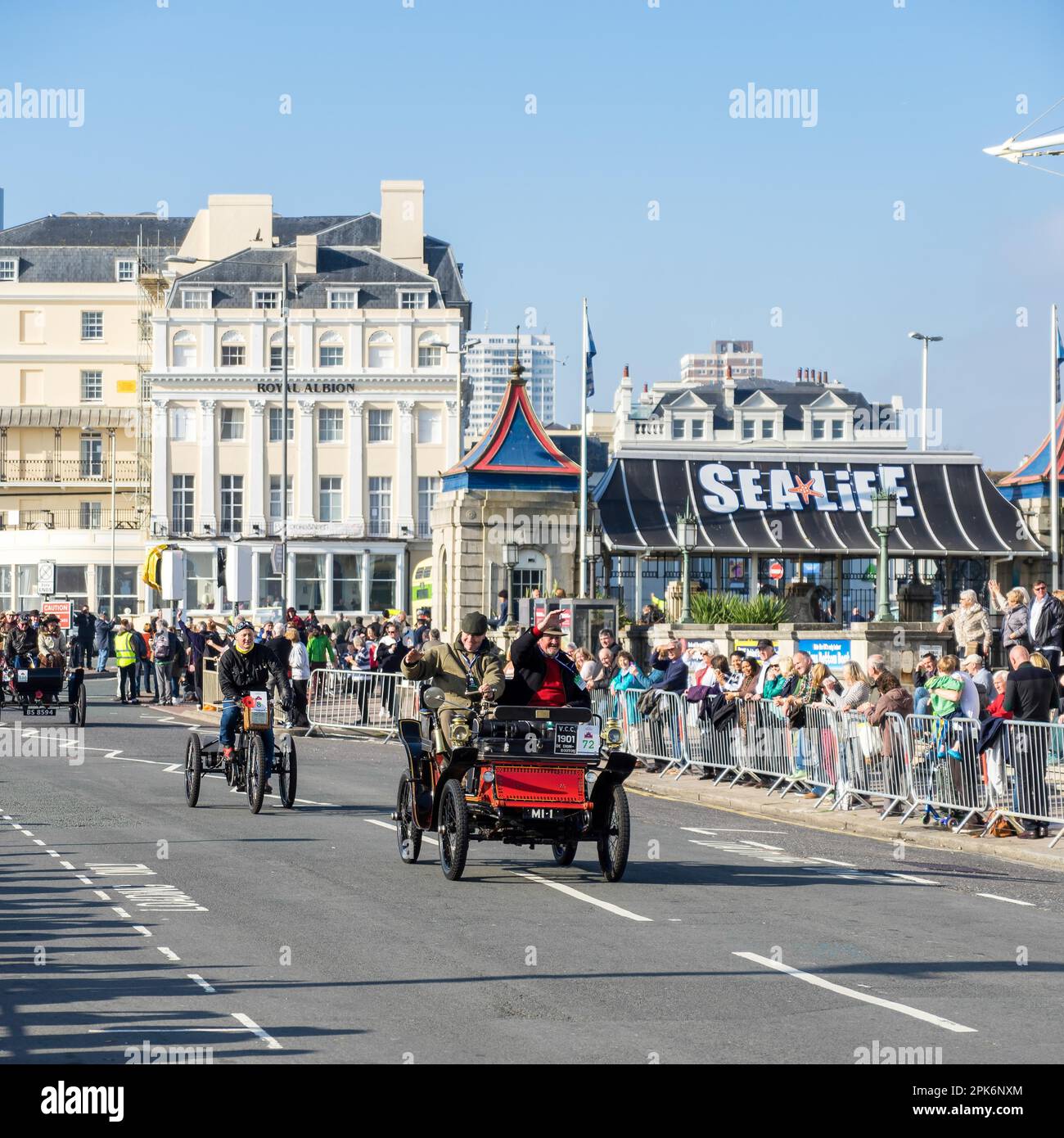 Cars approaching the Finish Line of the London to Brighton Veteran Car ...