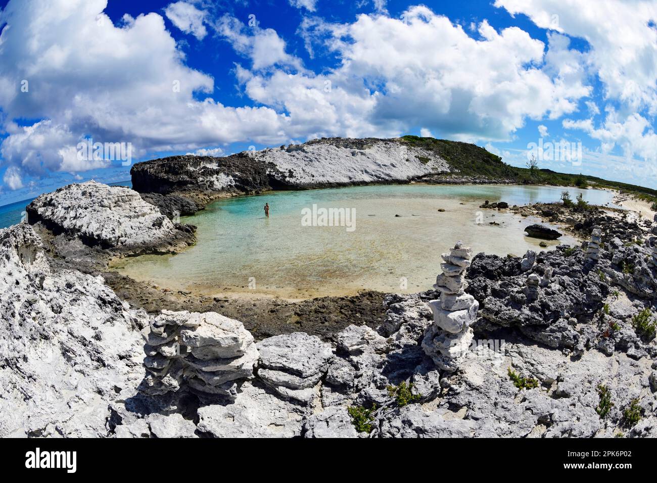 Sailors have erected cairns at Rachels Bubble Bath, Compass Cay, Exuma ...