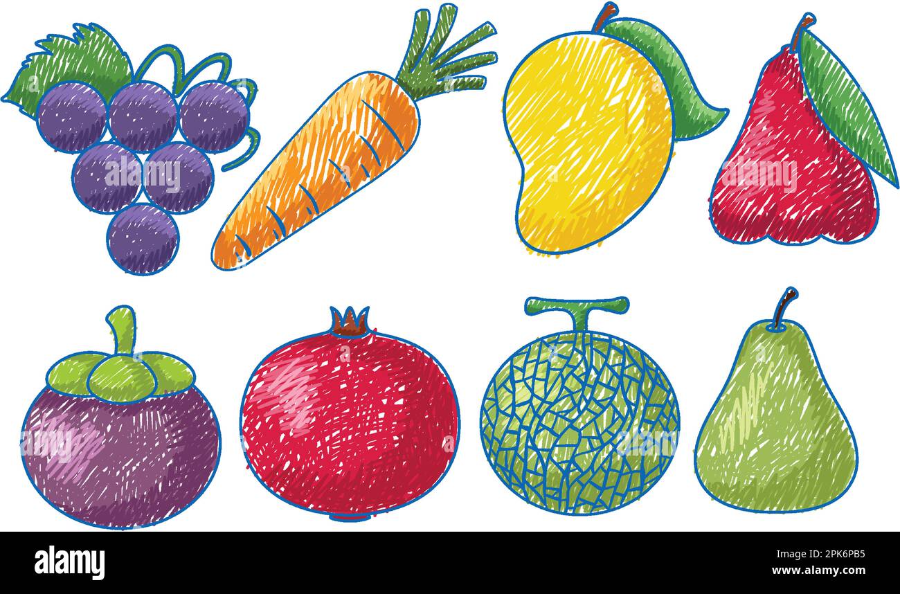 Fruits in Pencil Colour Sketch Simple Style illustration Stock Vector ...
