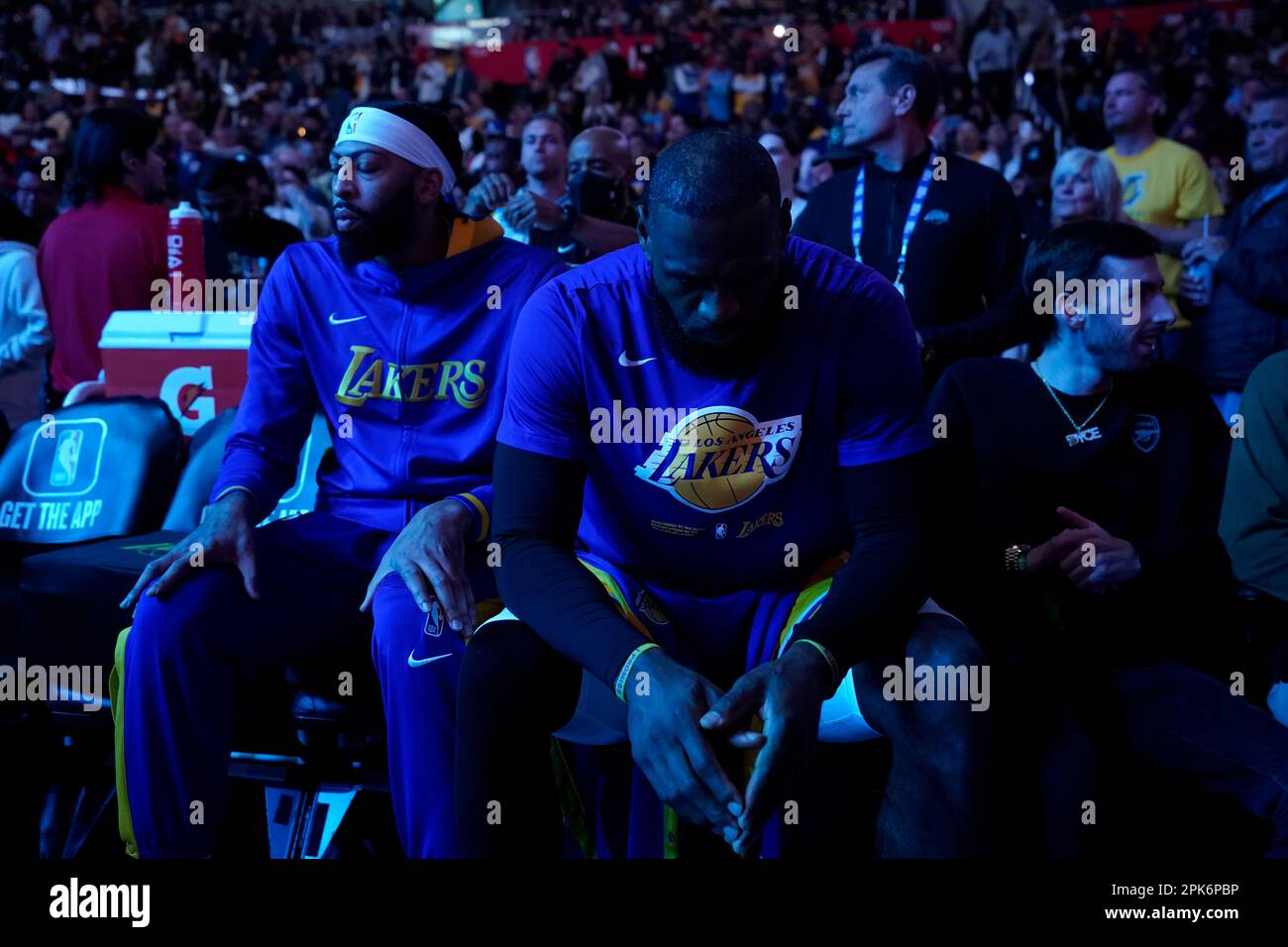 Los Angeles Lakers forward LeBron James, right, and forward Anthony ...