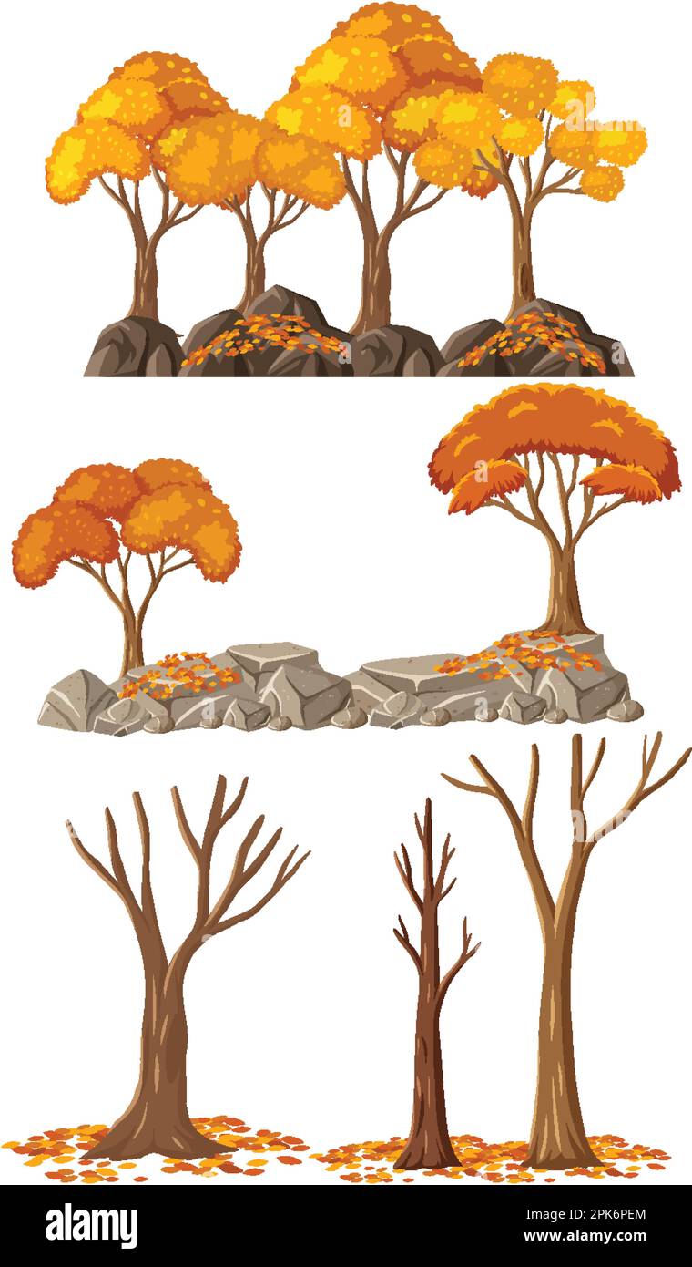 Set of autumn tree cartoon illustration Stock Vector Image & Art - Alamy
