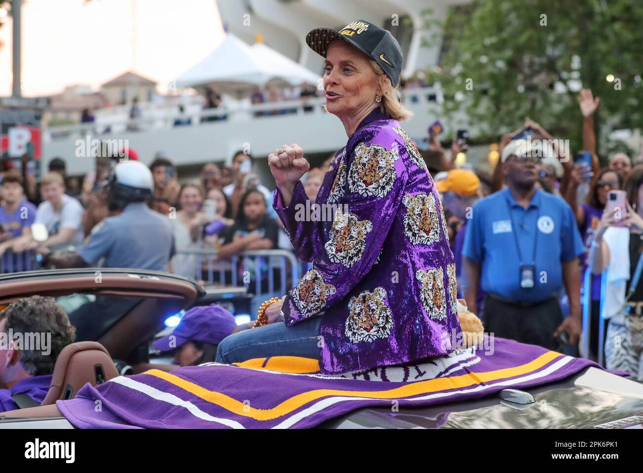 April 5, 2023: LSU Head Coach Kim Mulkey interacts with fans during LSU ...