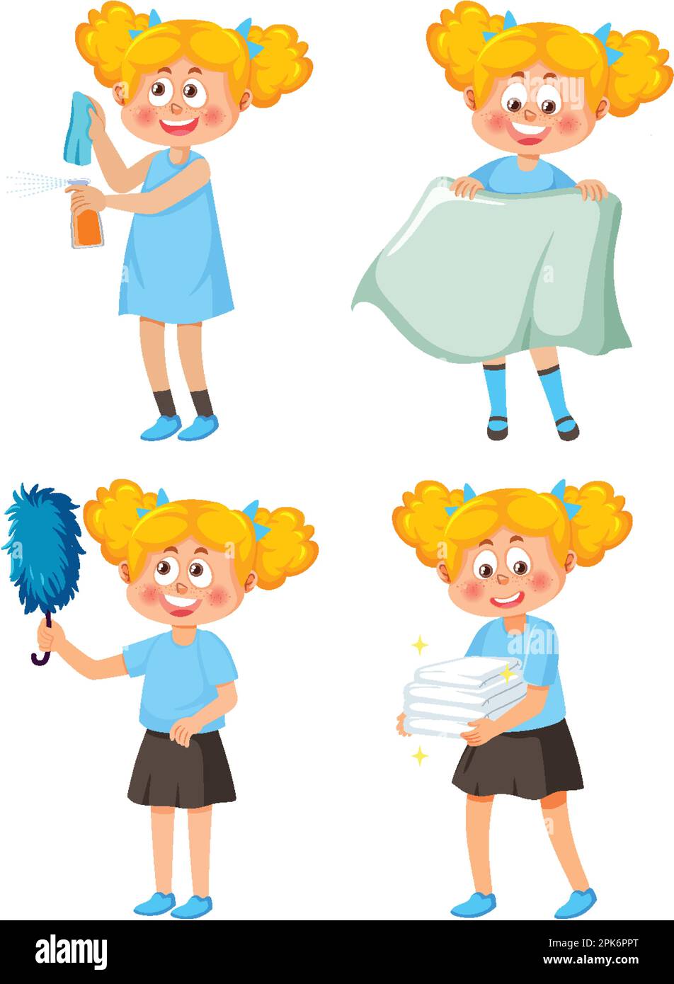 Children doing housework characters set illustration Stock Vector Image ...