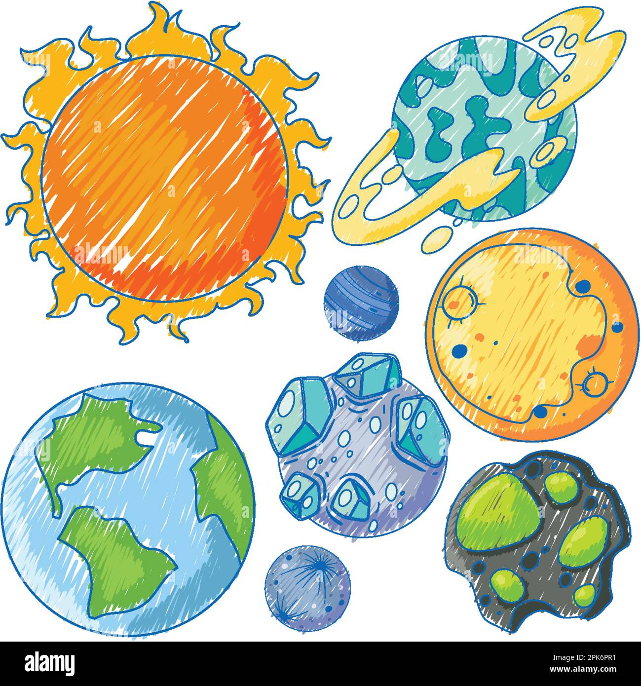 Planets in Pencil Colour Sketch Simple Style illustration Stock Vector ...