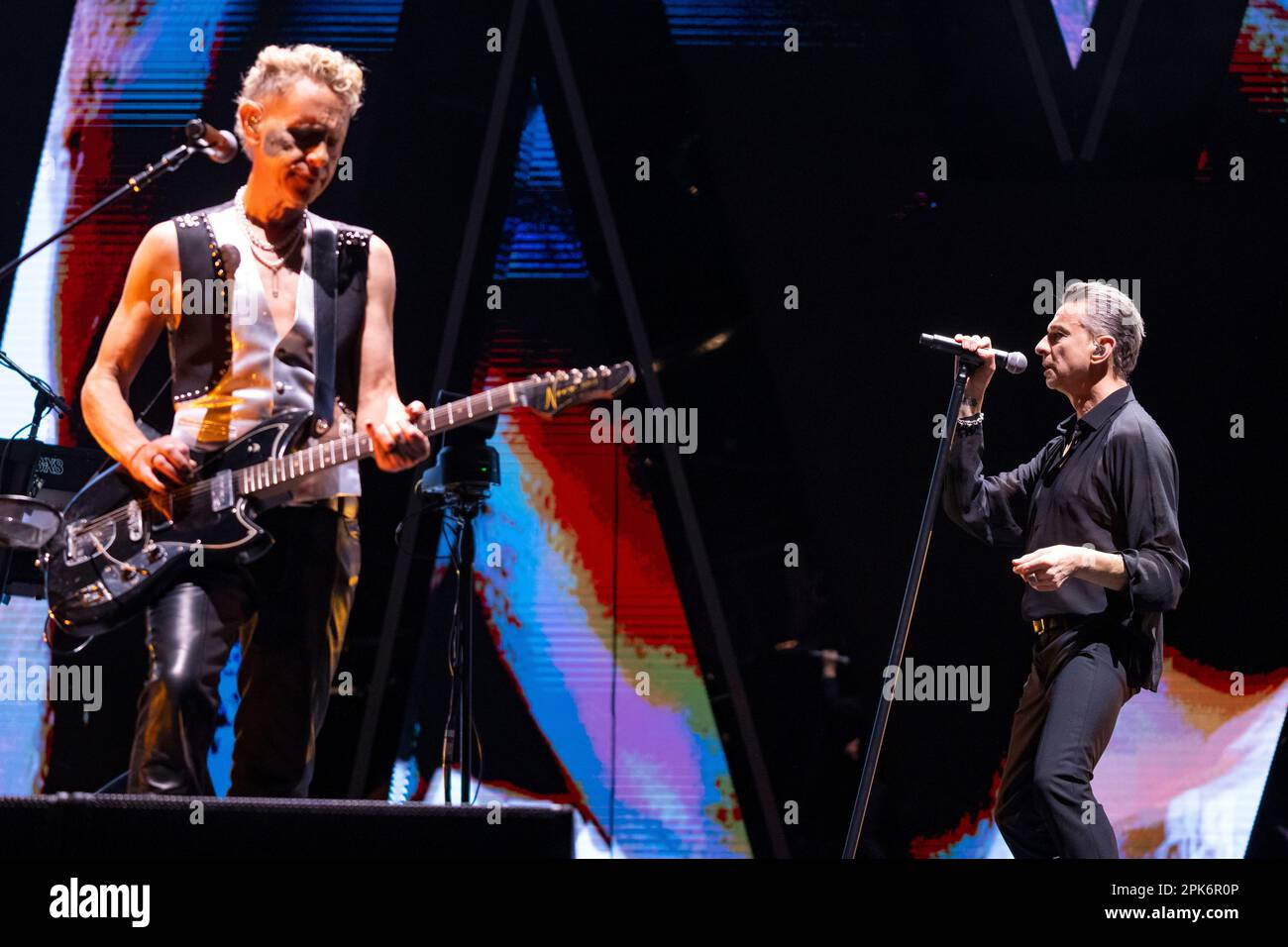 Martin Gore, left, and Dave Gahan of Depeche Mode perform on Wednesday ...