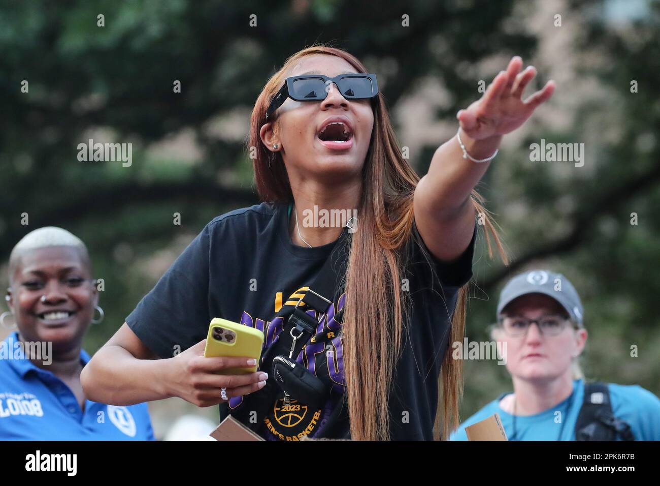 Baton Rouge, LA, USA. 5th Apr, 2023. LSU's Angel Reese interacts with ...