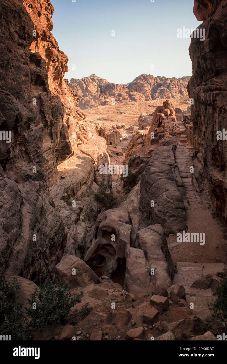 The rocky landscape and view over the valley of Petra. Jordan Stock ...