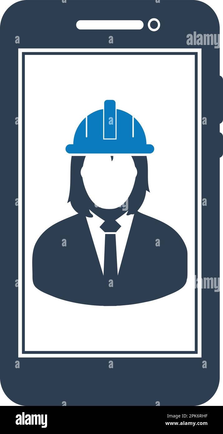 Online Engineering Service Icon. Female Symbol on mobile screen. Flat ...