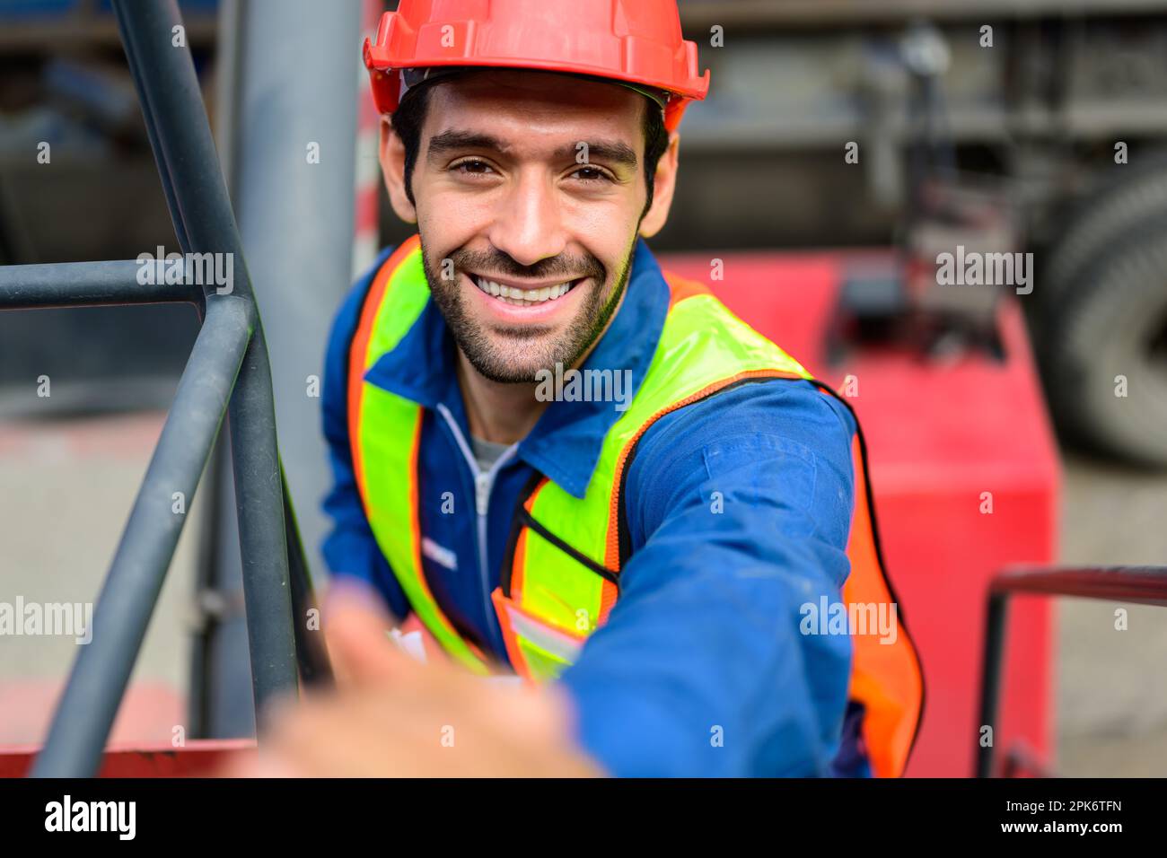 Warehouse engineer worker checking and working at industrial container ...