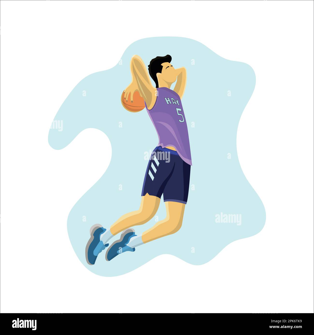 Vector flying basketball player is about to dunk score high in air flat ...