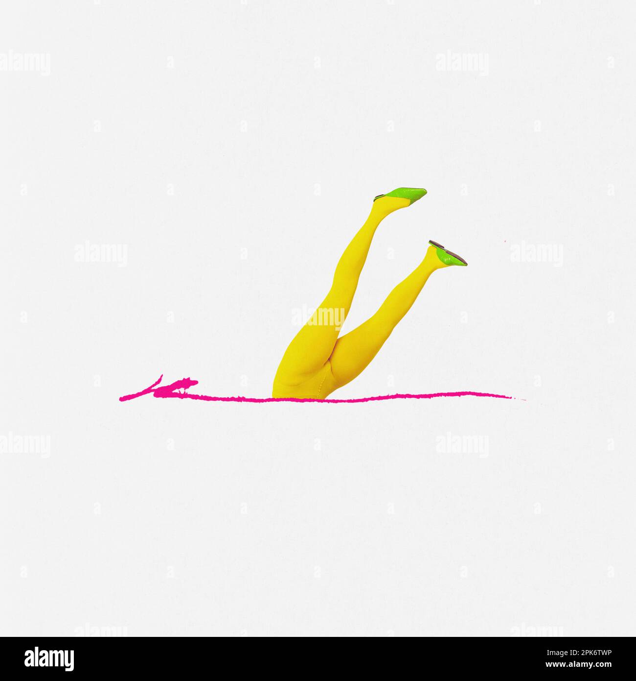 Contemporary art collage with female legs in yellow tights upside down ...