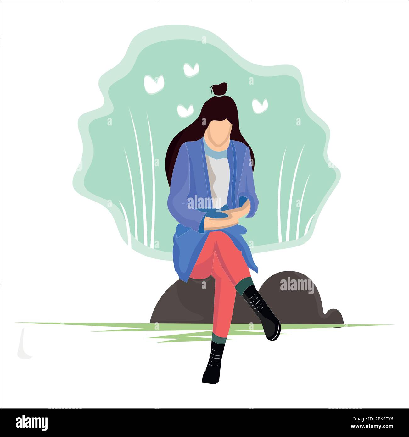 girl sitting on rock flat vector illustration design Stock Vector Image ...